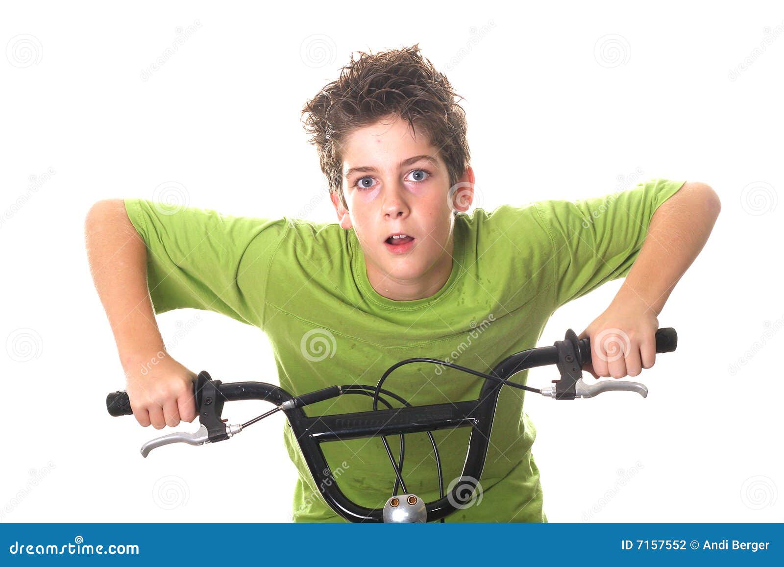 Young Boy Riding Bicycle Handle Bars Stock Photo - Image of child ...