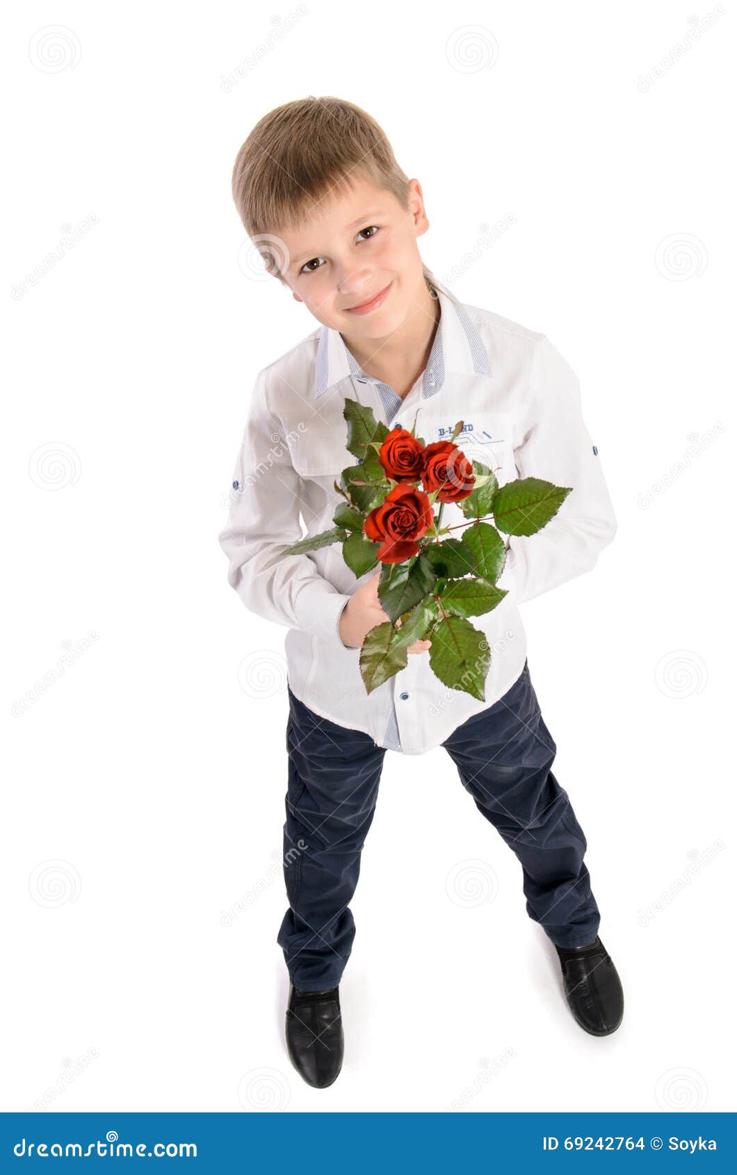 Young boy with roses stock photo. Image of romance, gift - 69242764
