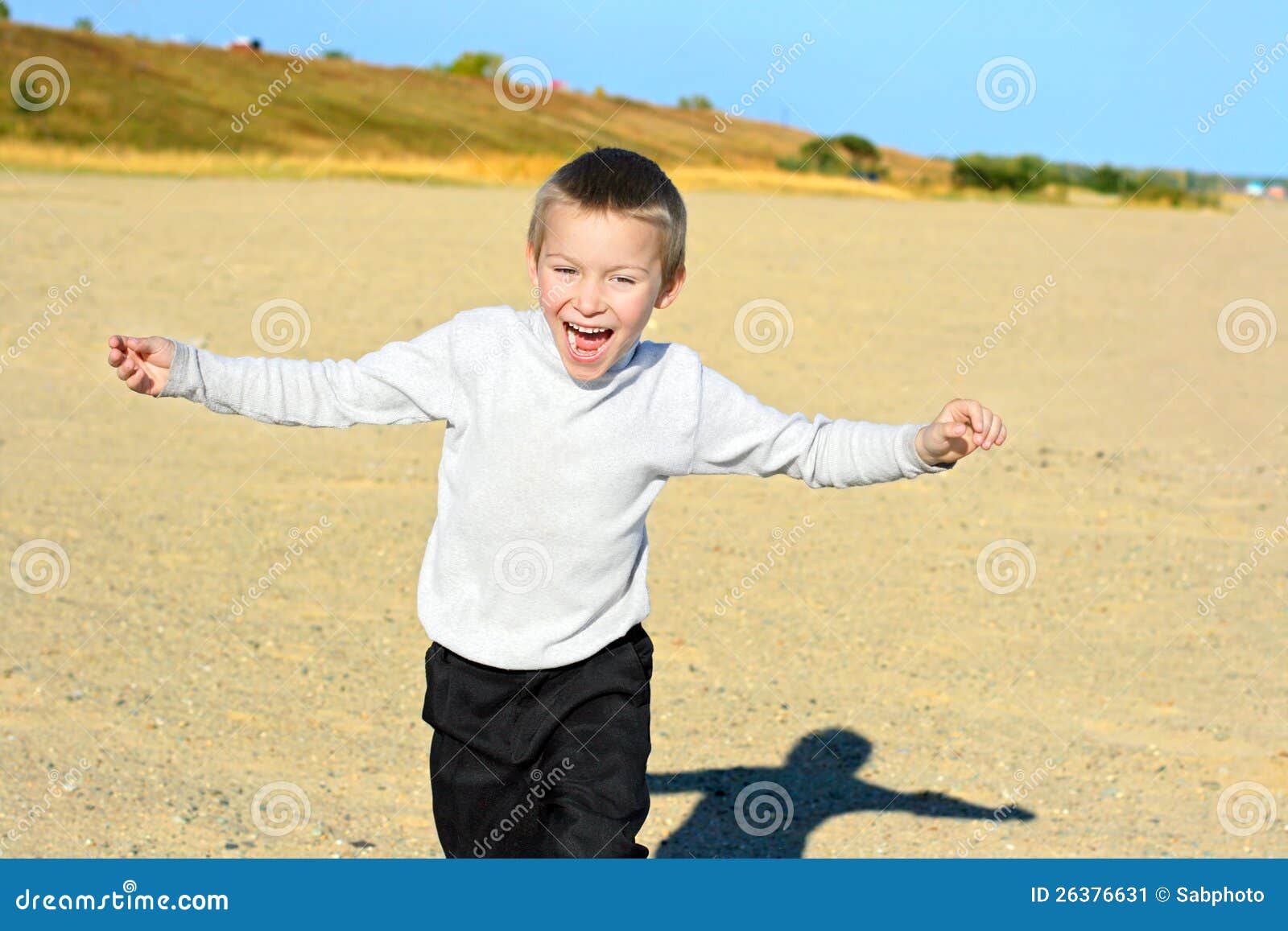 Young boy running stock image. Image of mouth, sand, nature - 26376631