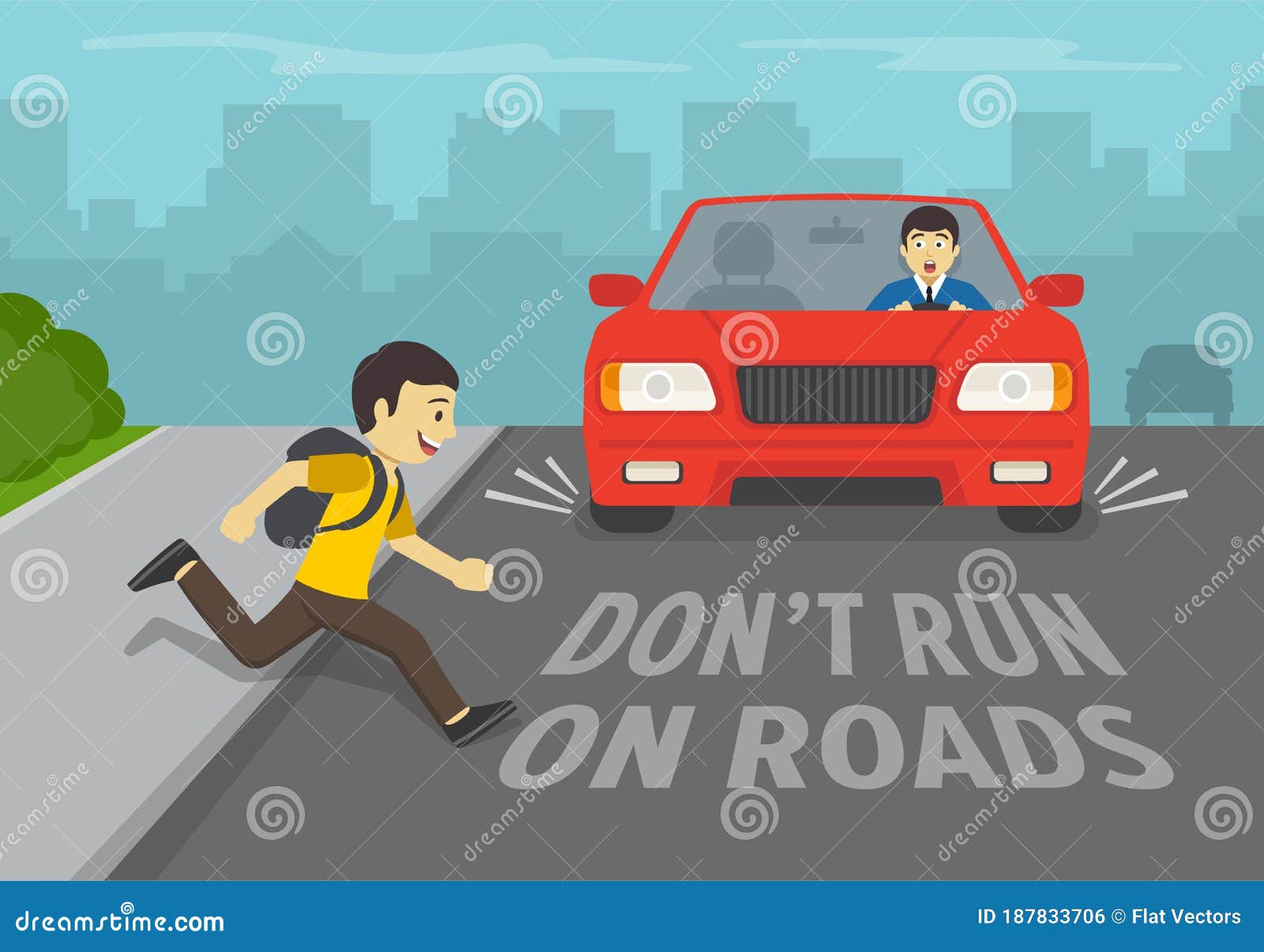 Young Boy Running Onto Road. Driver Stops His Car Immediately Stock ... Young Boy Running Onto Road. Driver Stops His Car Immediately Stock ...