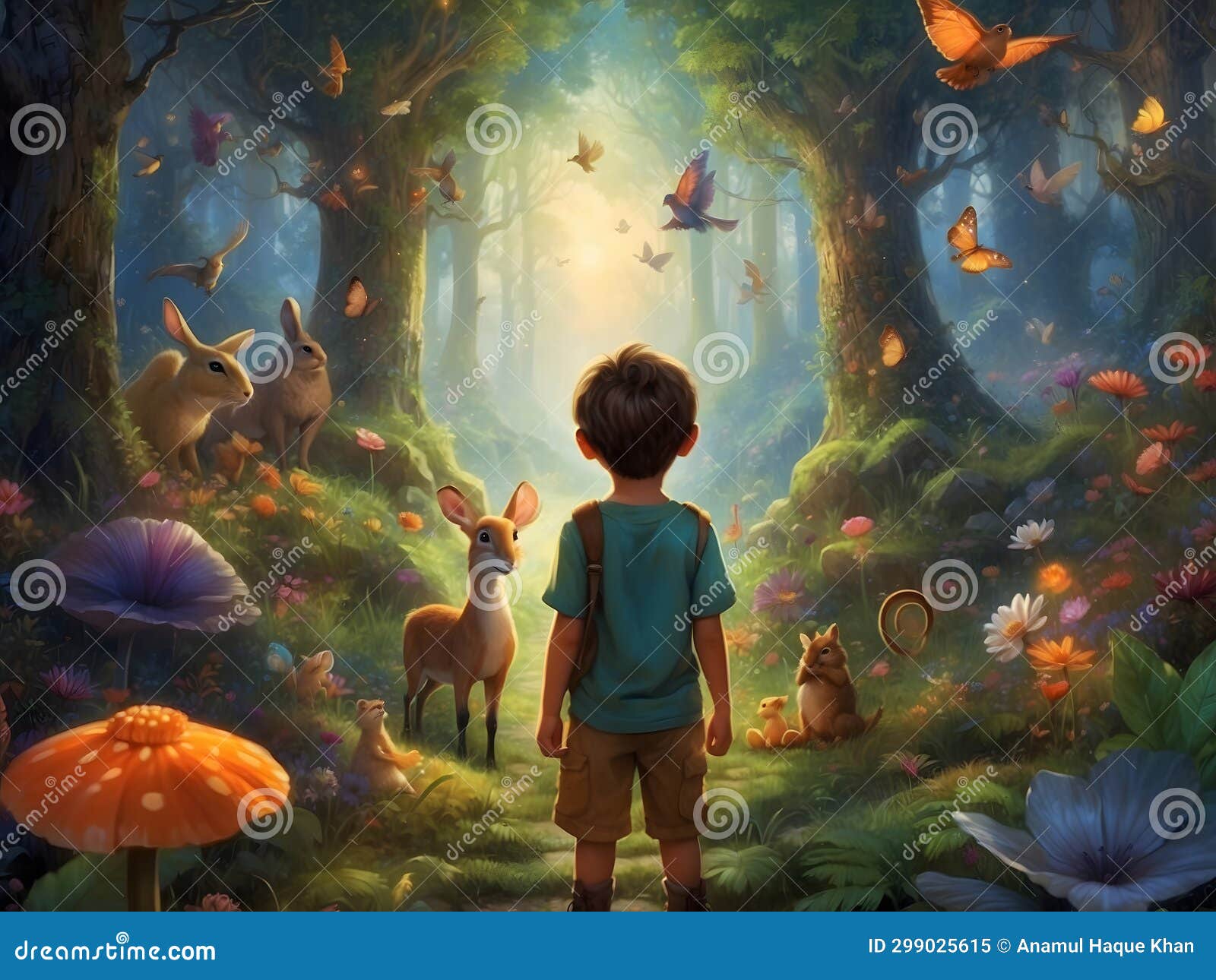 A Young Boy S Adventure in a Magical World with Comic Style Stock ...