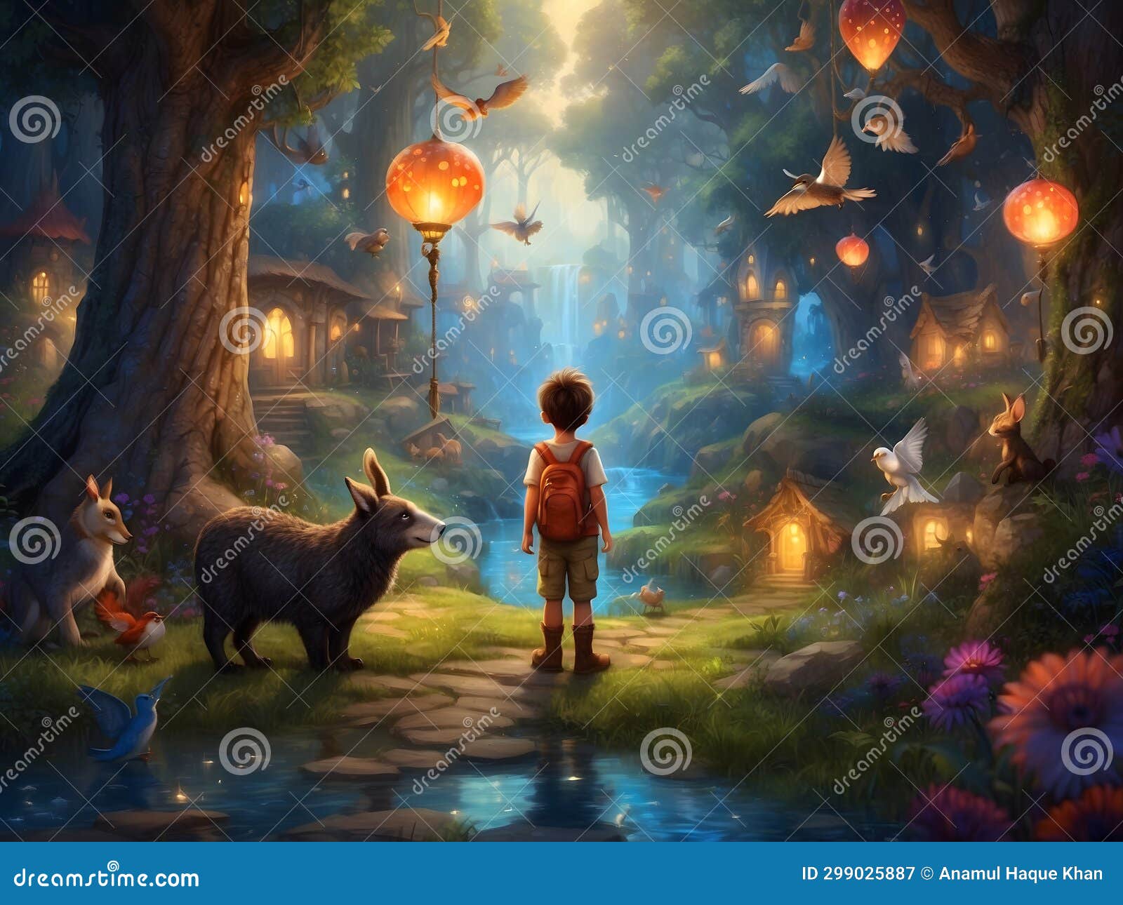 A Young Boy S Adventure in a Magical World with Comic Style Stock ...