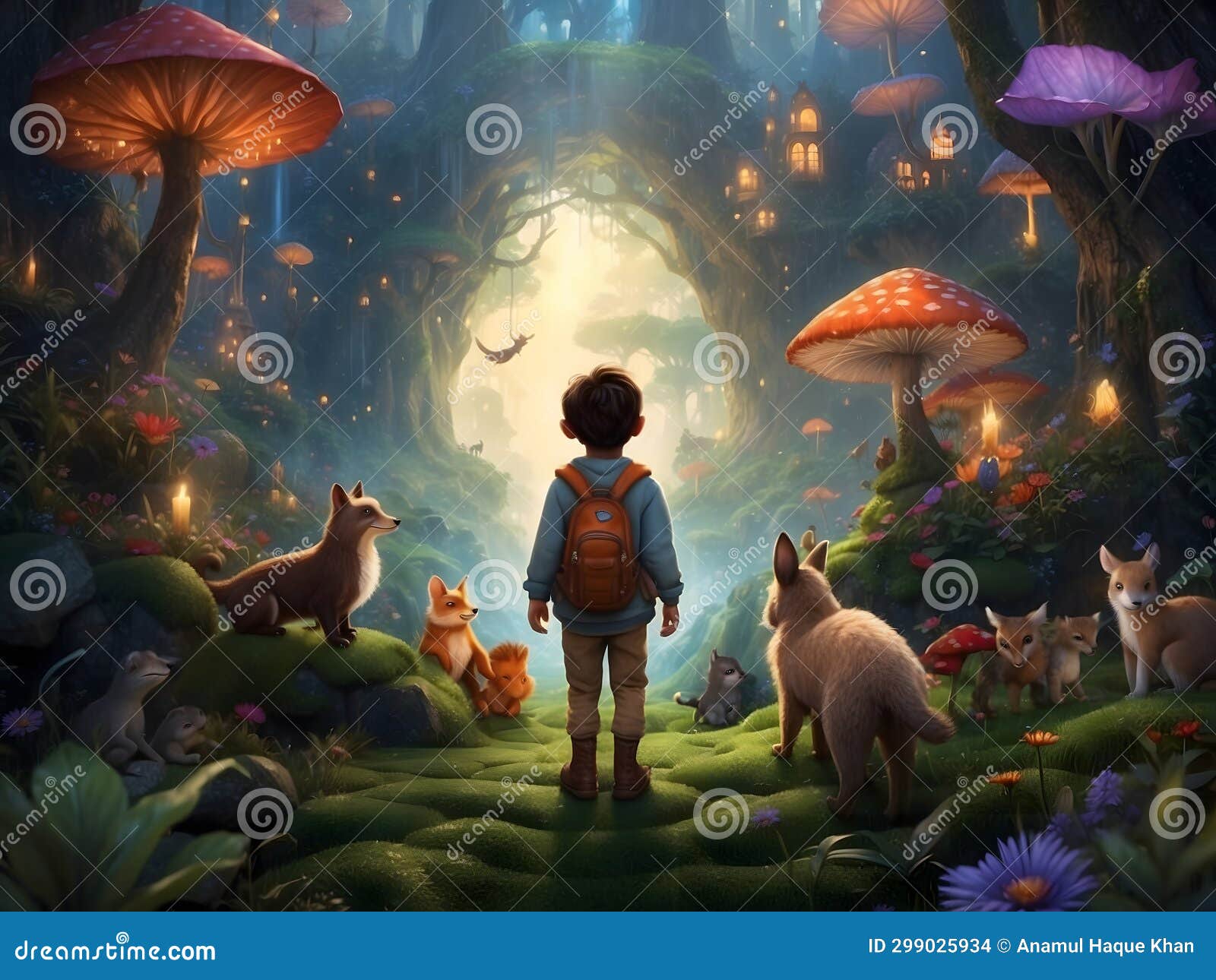 A Young Boy S Adventure in a Magical World with Comic Style Stock ...