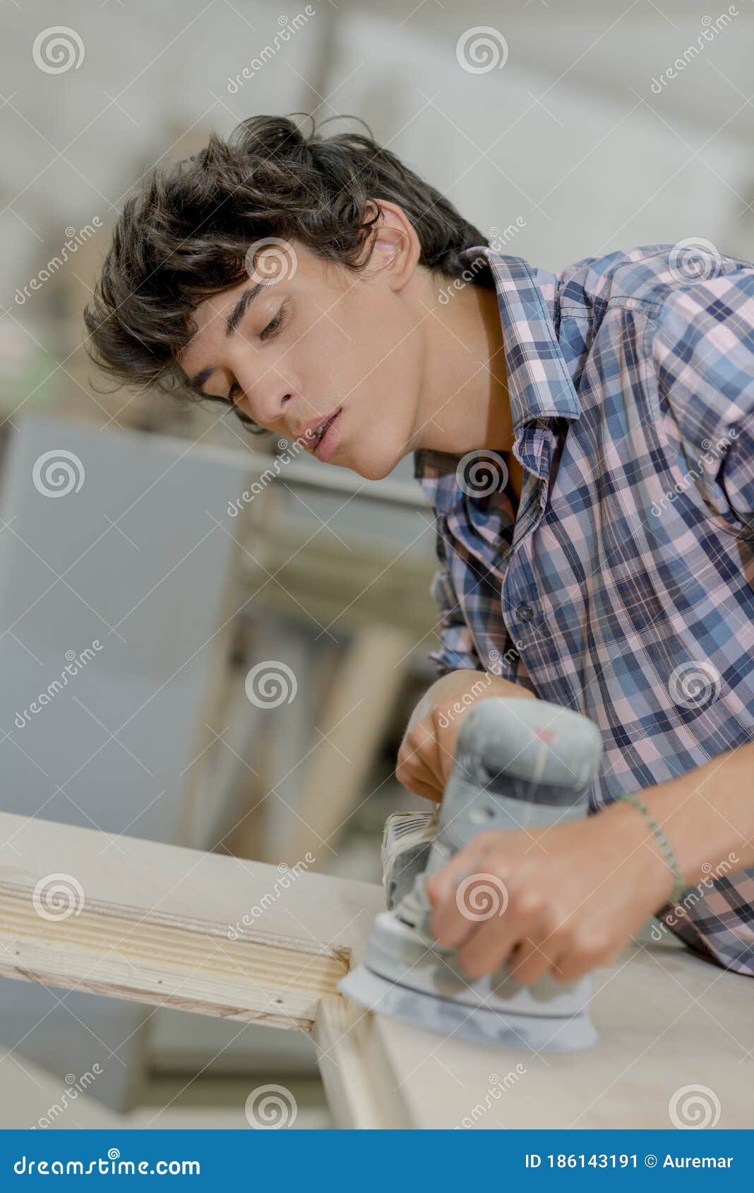 Young boy sanding stock image. Image of tools, school - 186143191