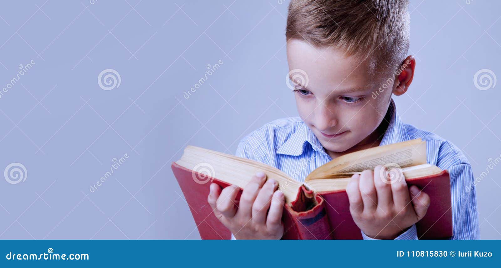 Young Boy of School Age Reading a Book As Symbol of Learning, K Stock ...