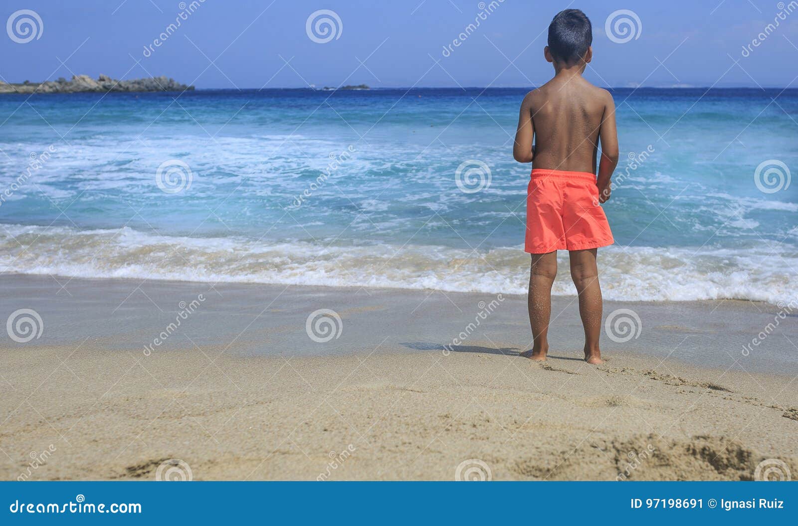 Young boy seeing the sea stock image. Image of male, meditating - 97198691