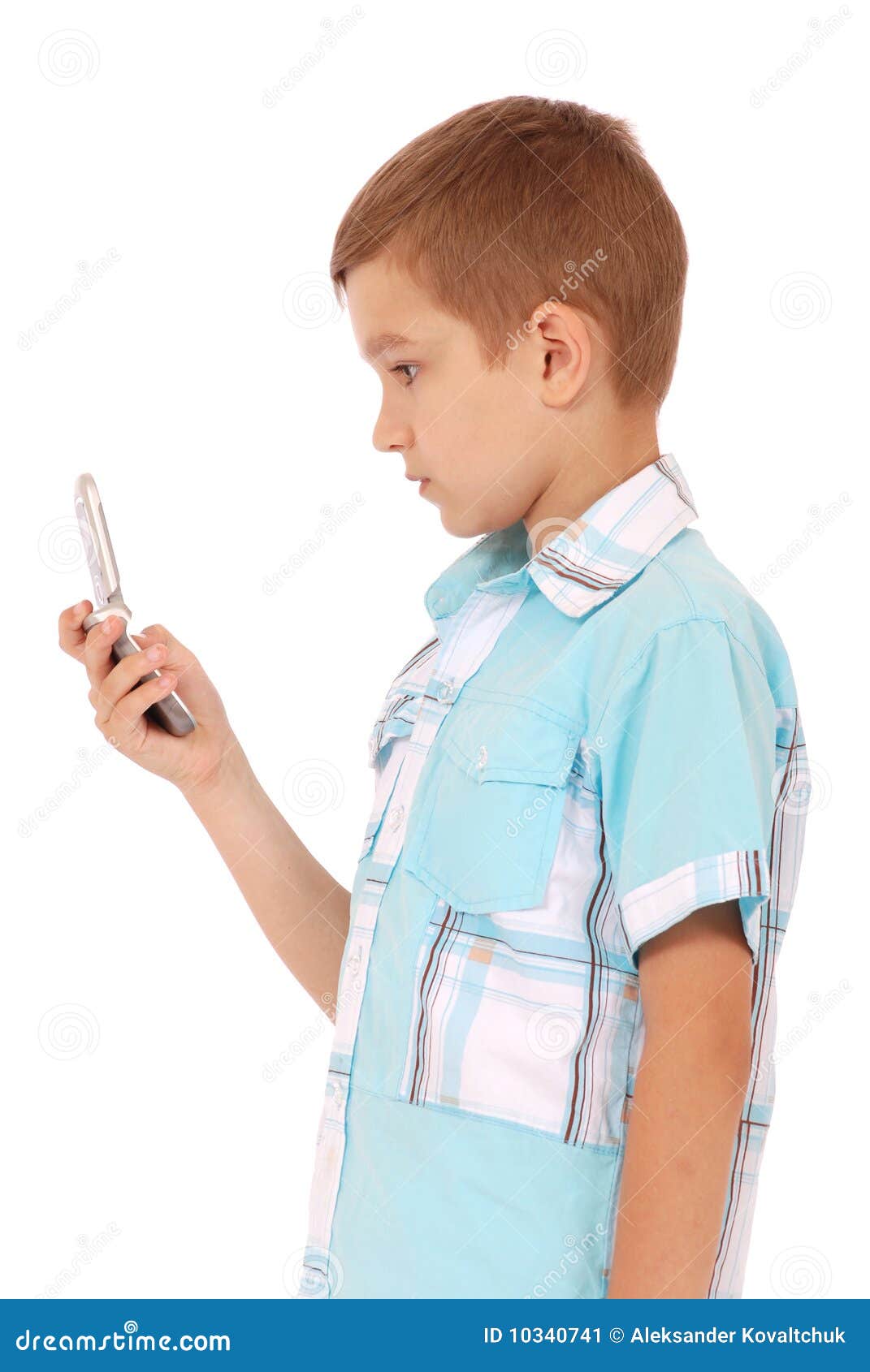 Young Boy Send Text Message with Phone Stock Image - Image of network ...