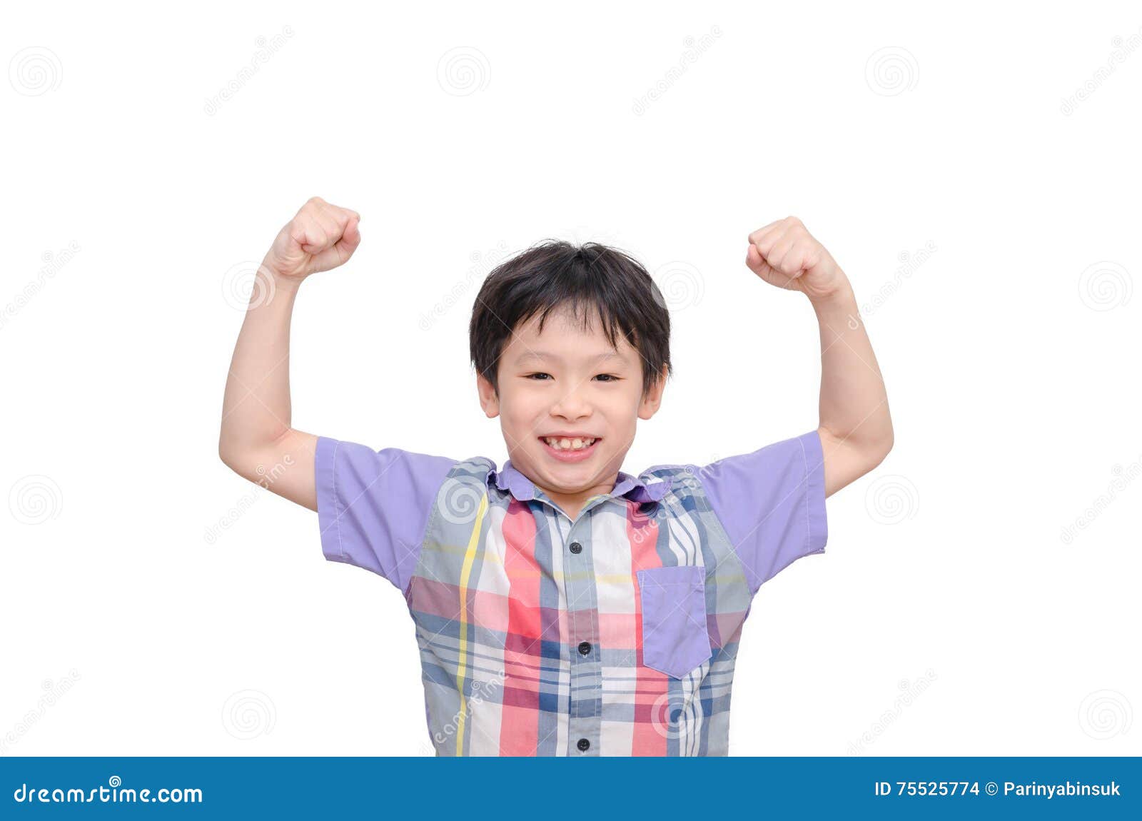 Young Boy Showing His Power Stock Photo - Image of cheerful, white ...