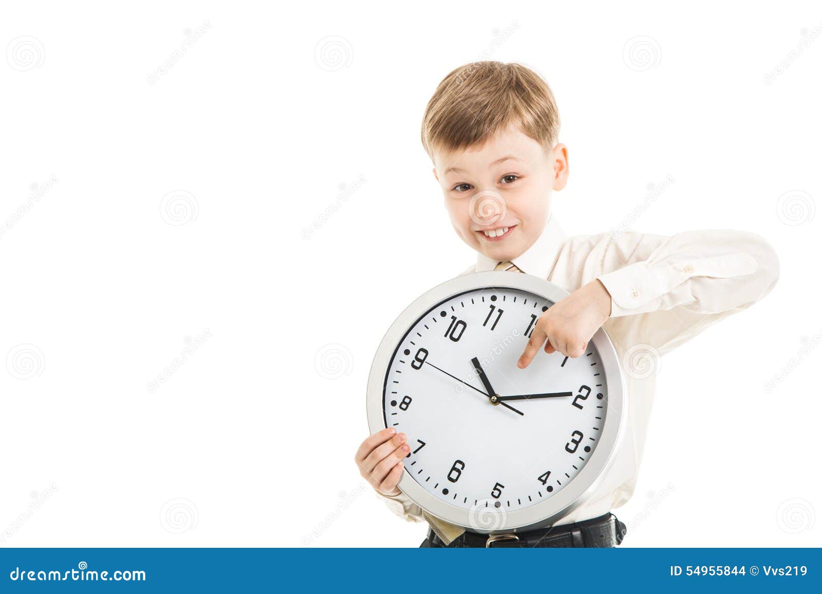 Young Boy Shows A Finger At Clock Isolated Stock Photography ...