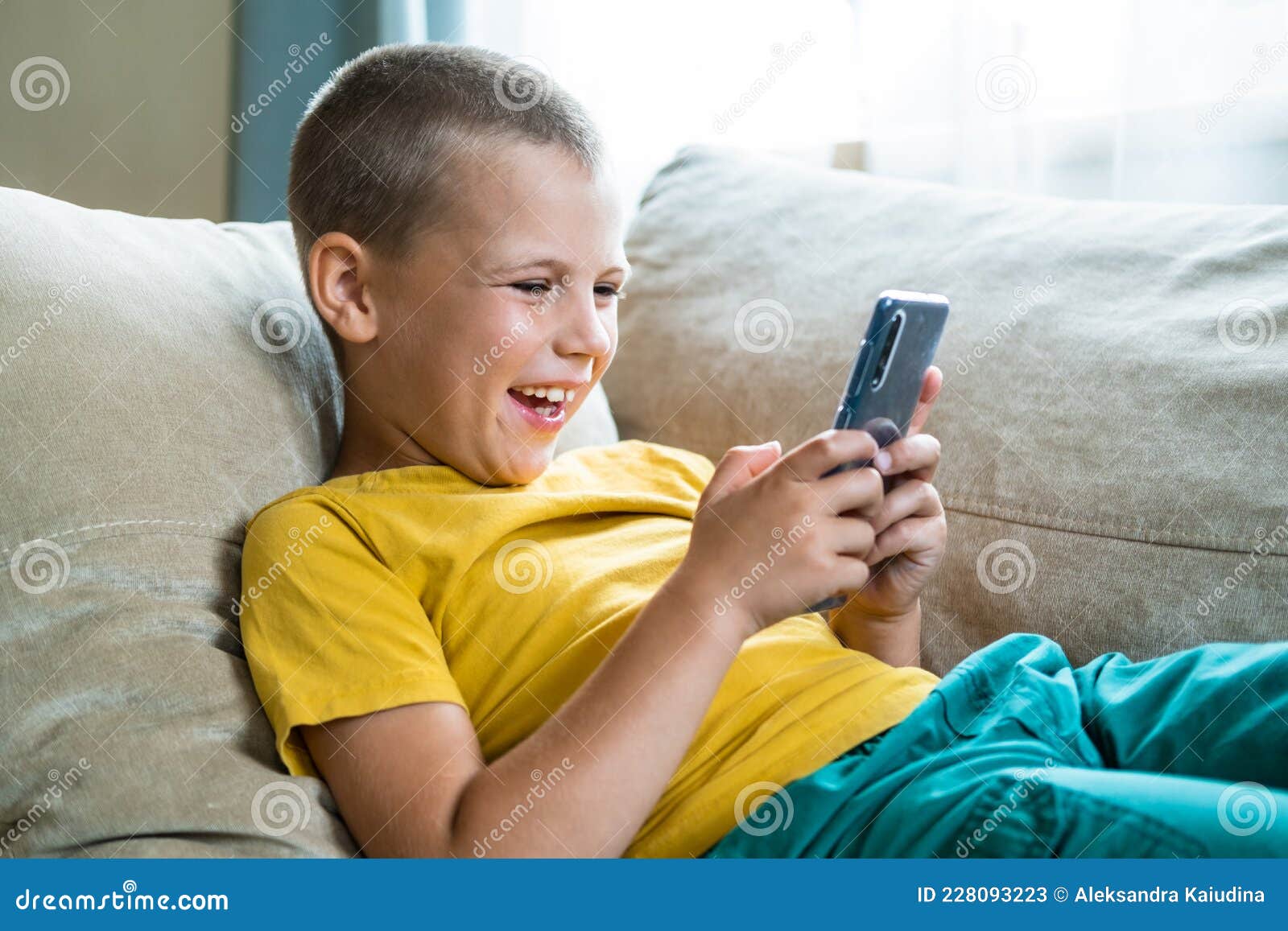 Young Boy Playing in Smartphone. Stock Image - Image of smart, child ...
