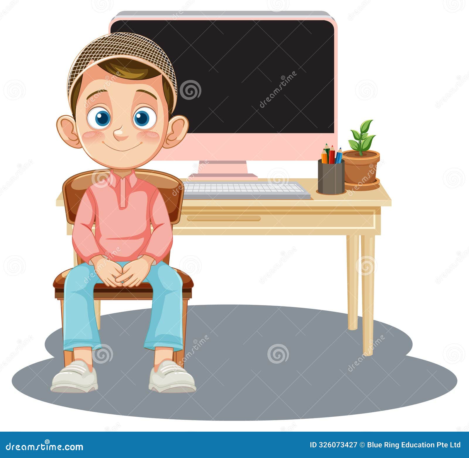 Young boy sitting stock illustration. Illustration of plant - 326073427