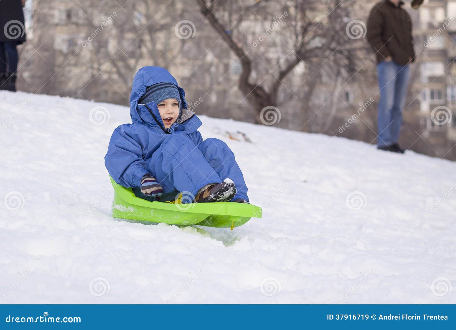 Young boy on sledge stock image. Image of people, white - 37916719
