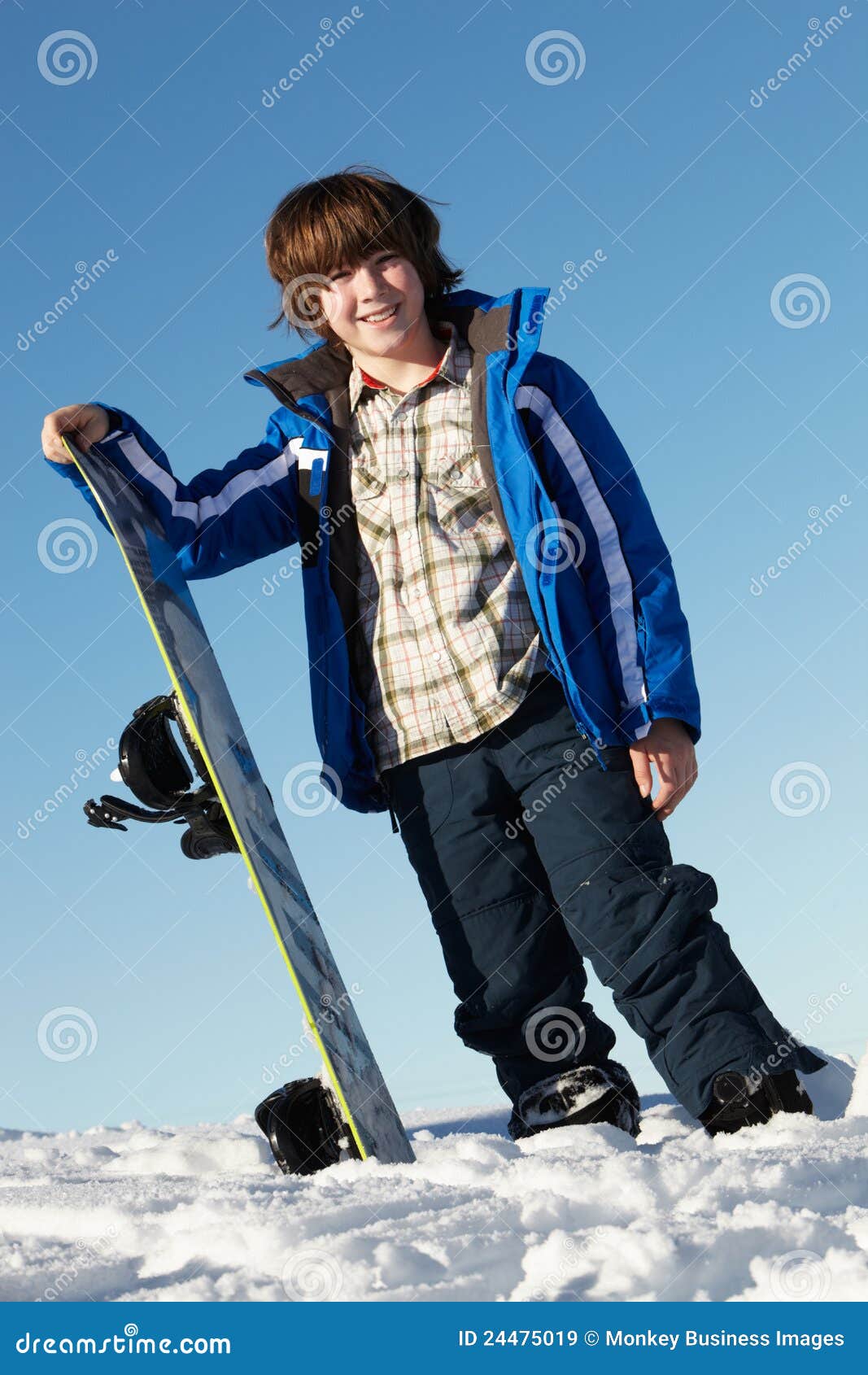 Young Boy with Snowboard on Ski Holiday Stock Image - Image of person ...