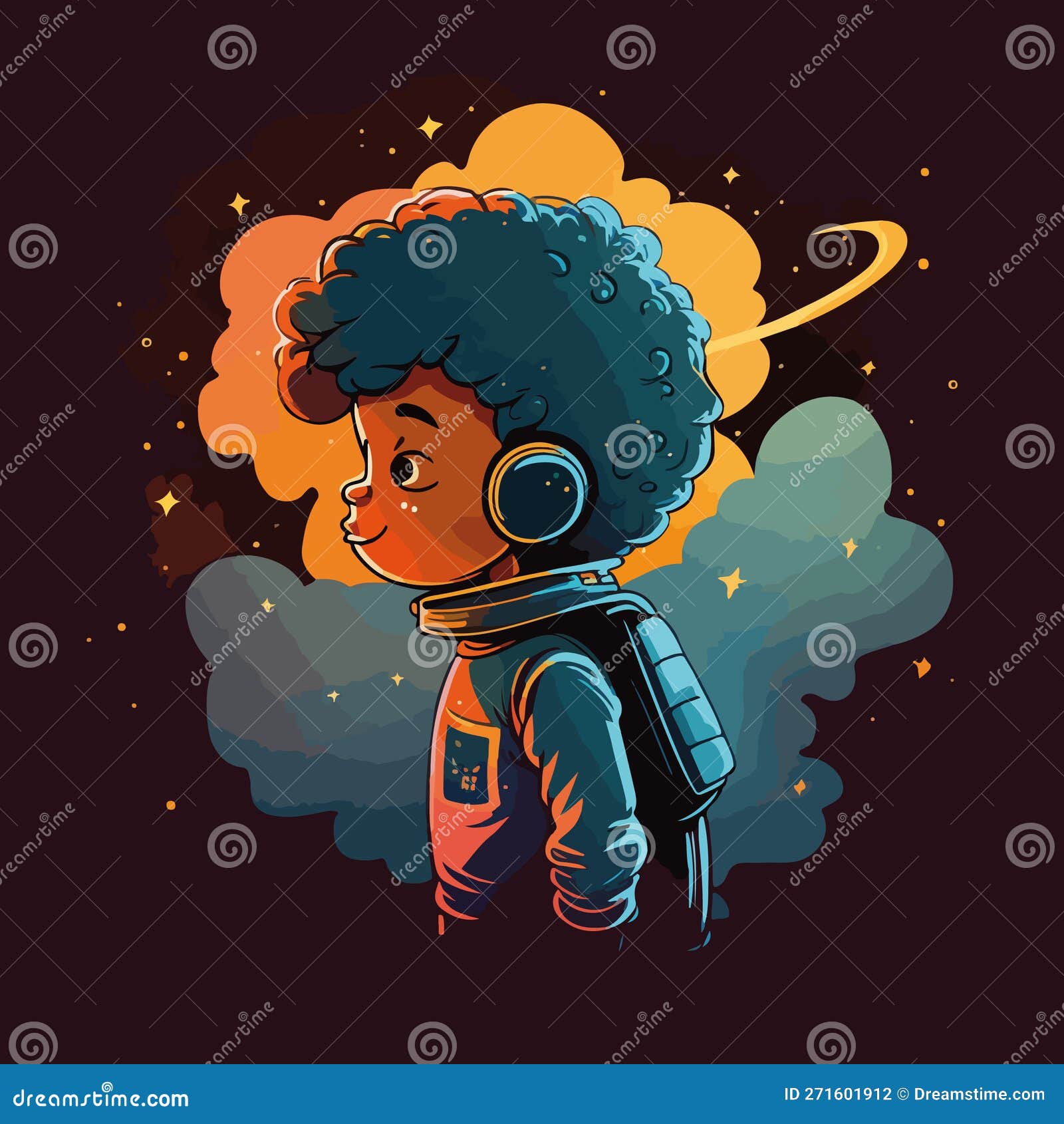 Young Boy in the Space. Vector Graphics. Illustration for a Child Stock ...