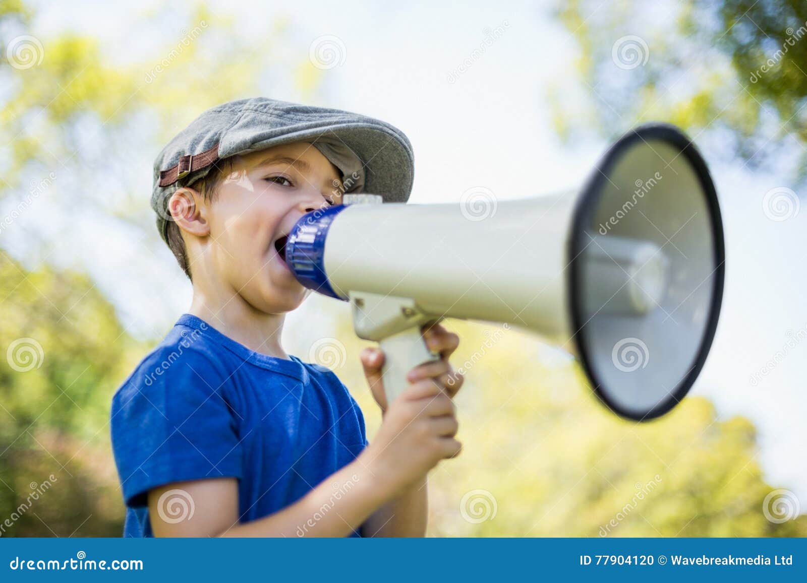 Young Boy Speaking on Megaphone Stock Photo - Image of person ...