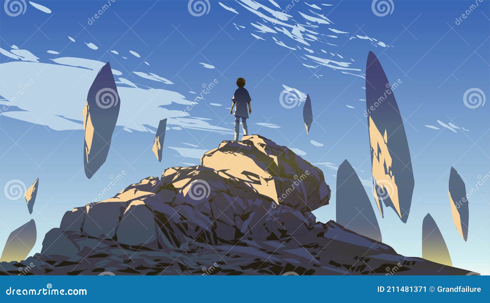 Rocks floating in the sky stock vector. Illustration of surreal - 211481371
