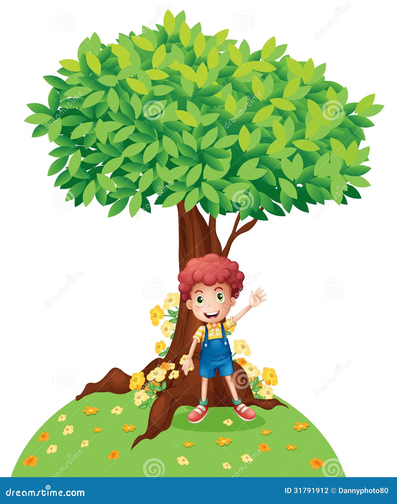 A Young Boy Standing Under a Big Tree Stock Vector - Illustration of ...