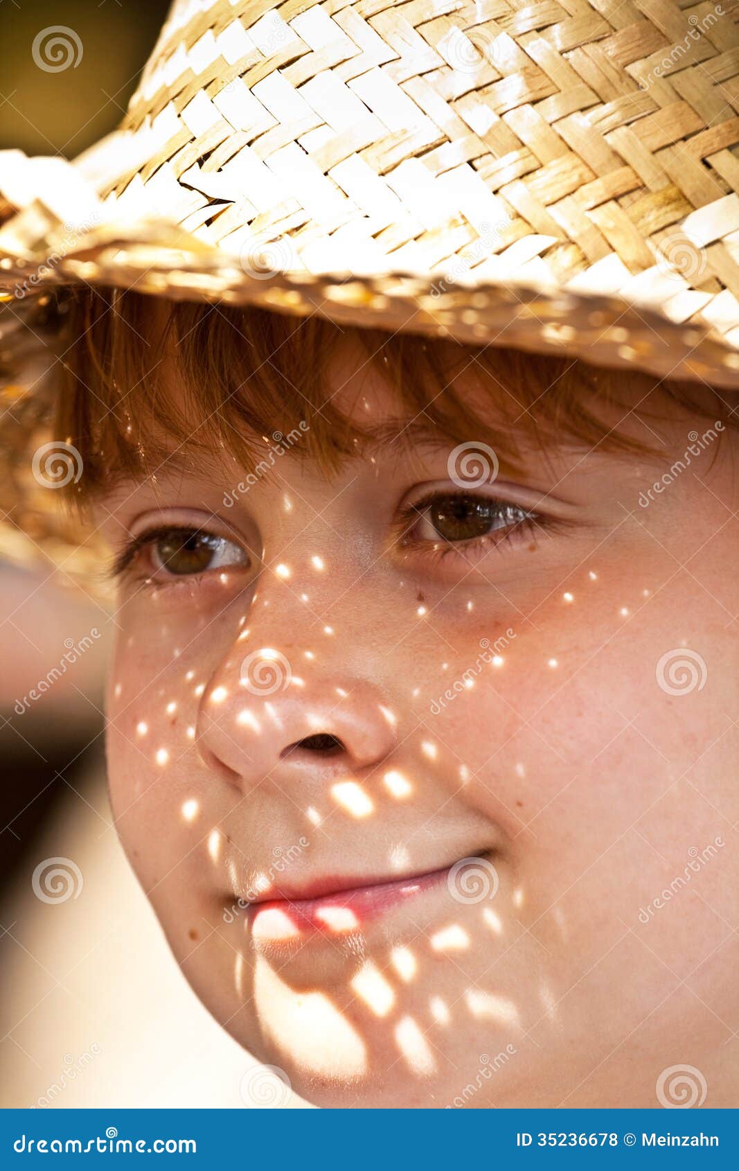 Young Boy with Straw Hat is Happy Stock Photo - Image of protection ...