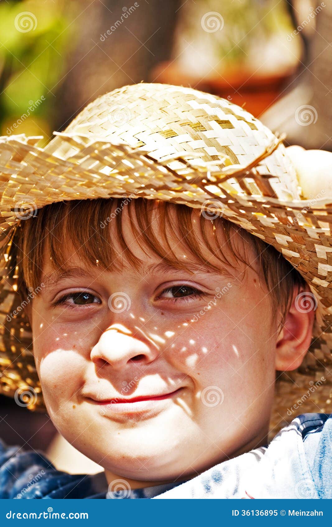 Young Boy with Straw Hat is Happy Stock Image - Image of protection ...