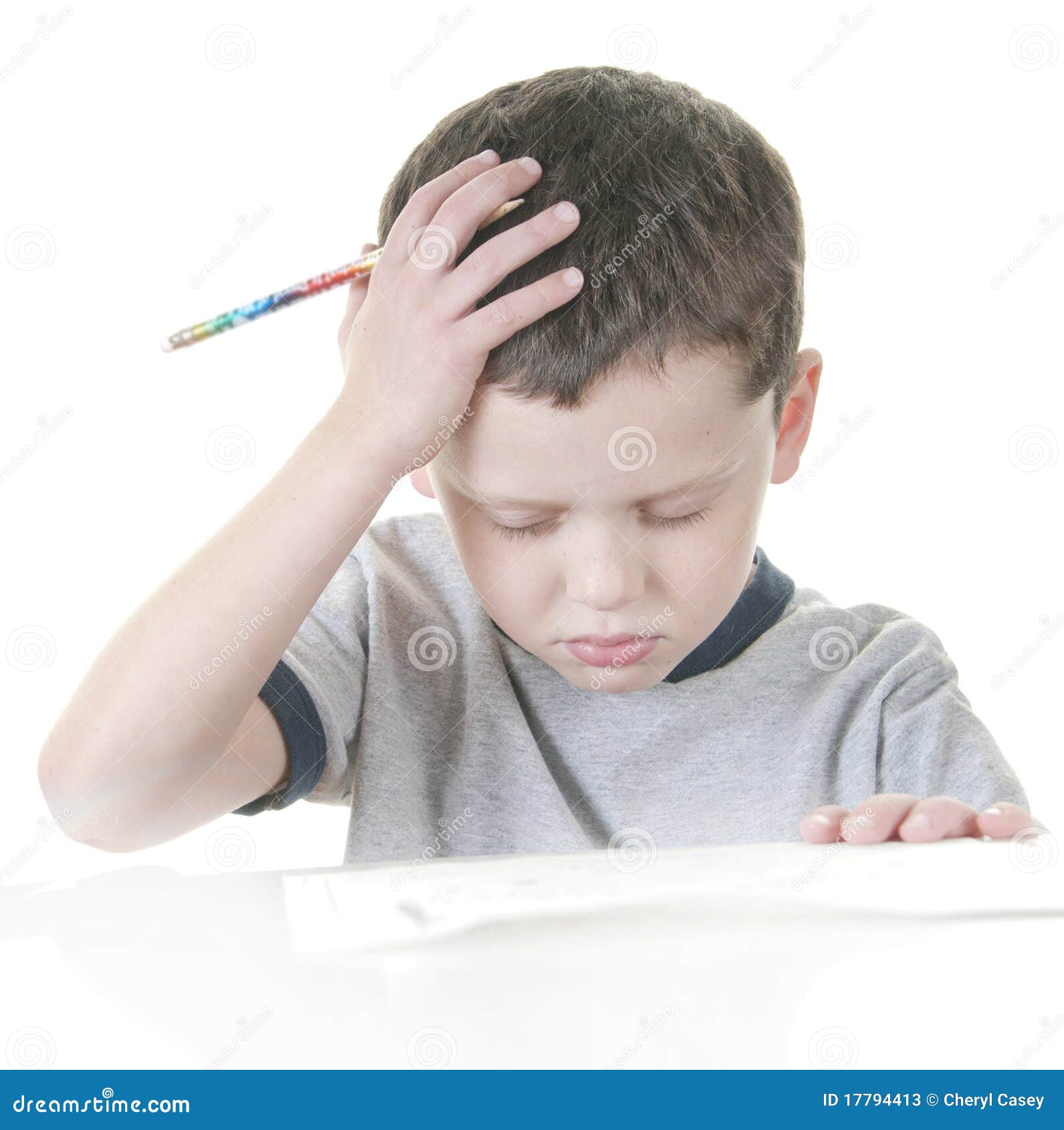 Young Boy Stressed with Work Stock Image - Image of work, thinking ...