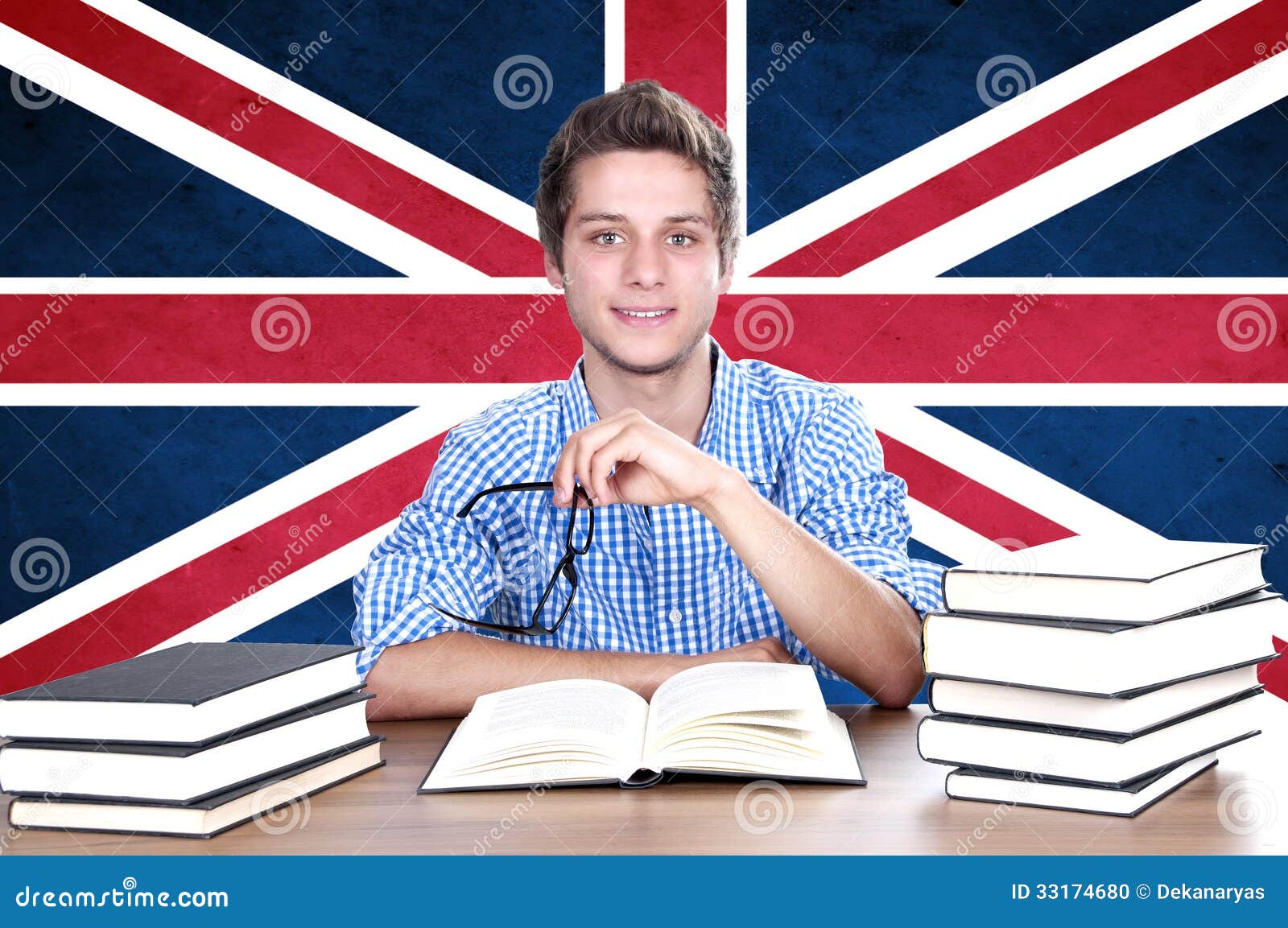 Young Boy Student on the Background with UK Flag Stock Photo - Image of ...