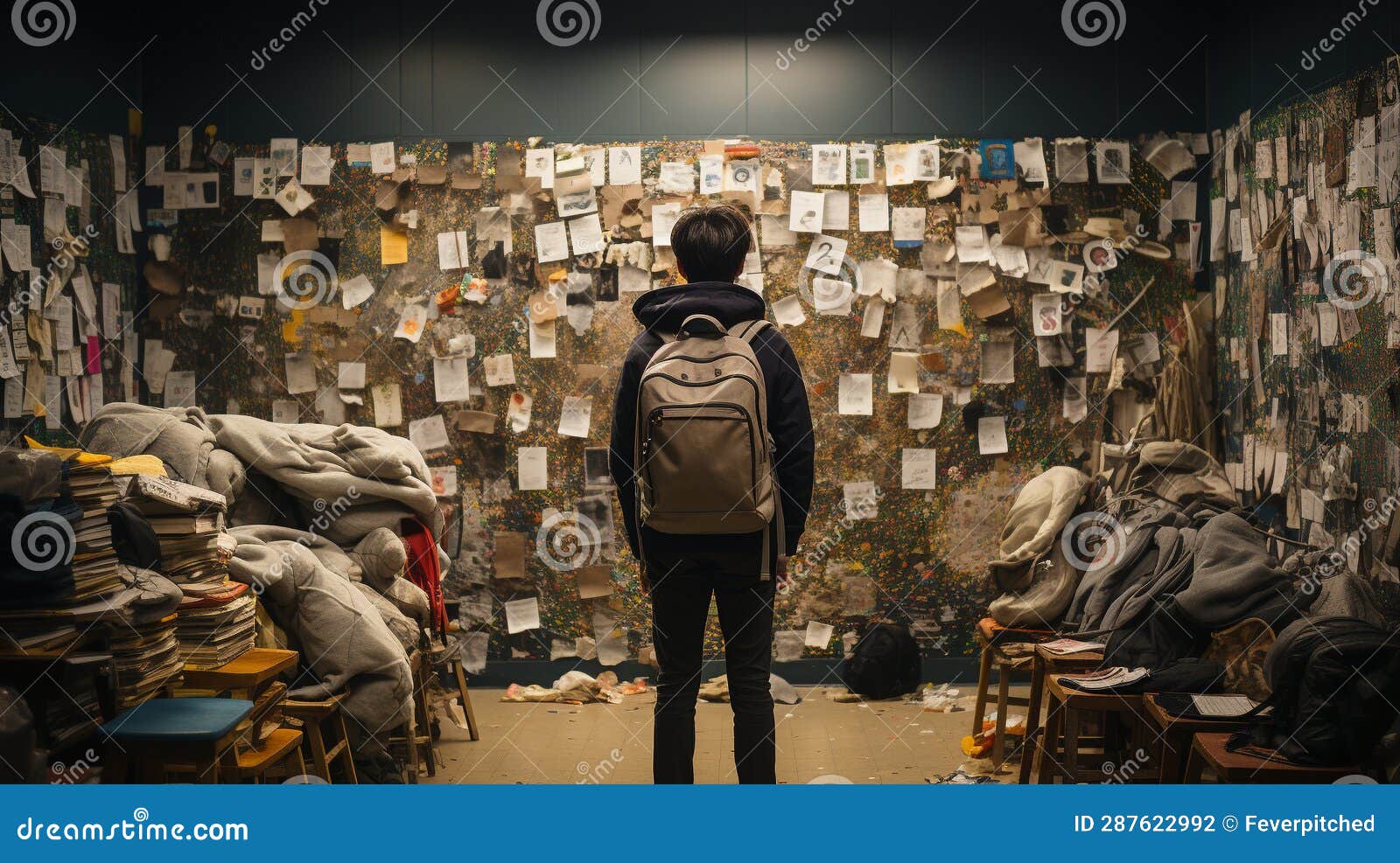 Male Student Standing Bewildered in Front of Packed Homework Task Board ...