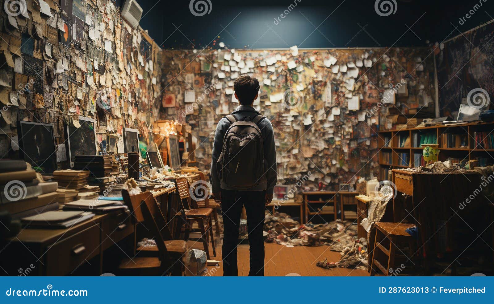 Male College Student Standing Bewildered in Front of Packed Homework ...