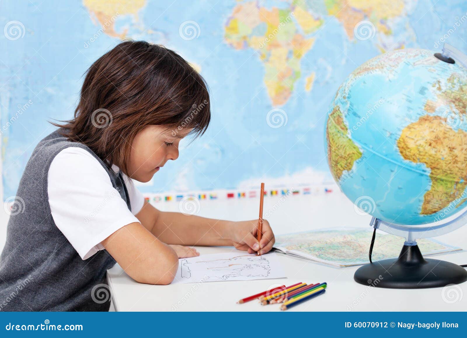 Young boy study geography stock photo. Image of schoolkid - 60070912