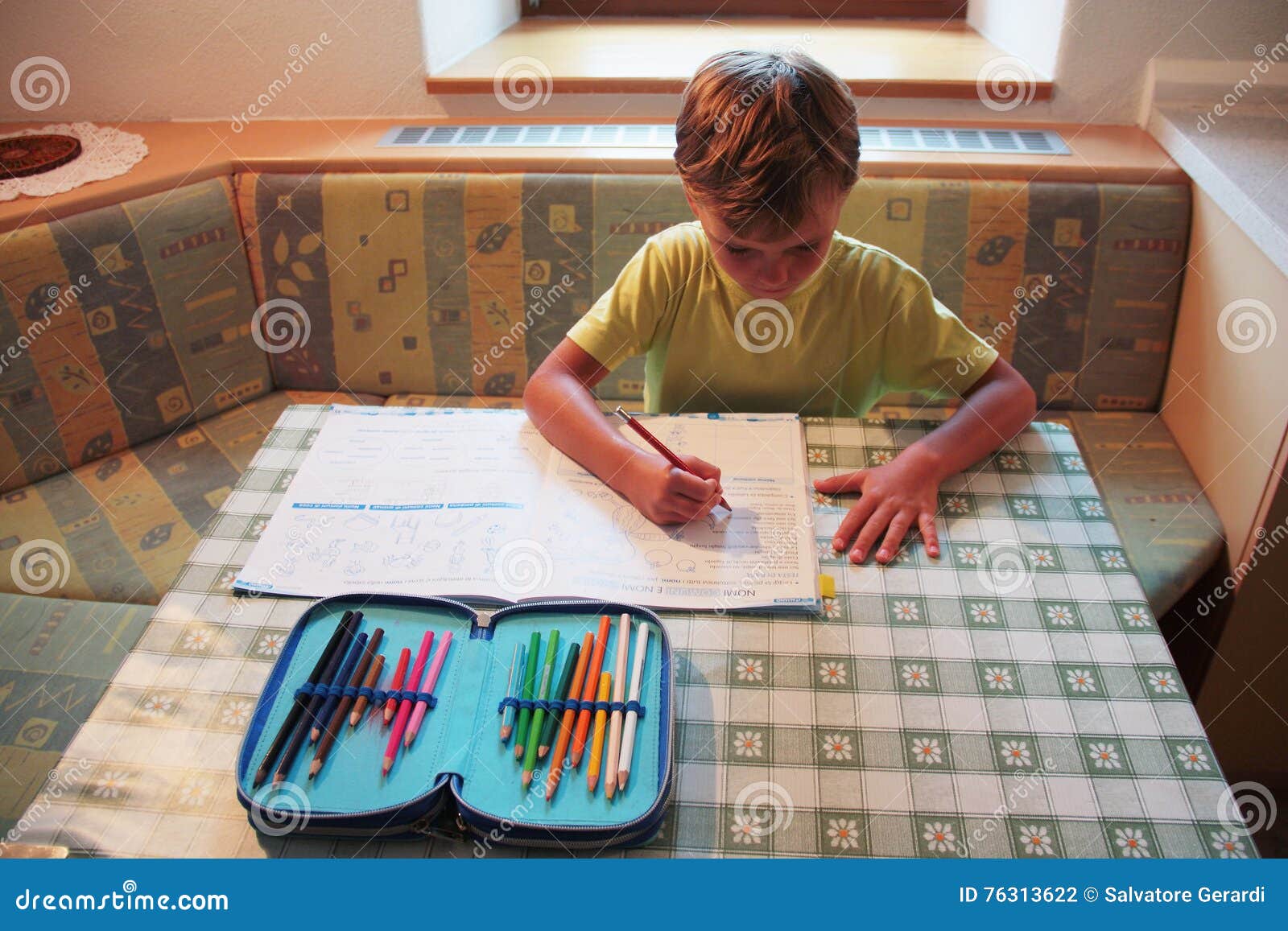 Young boy studying at home stock photo. Image of learn - 76313622