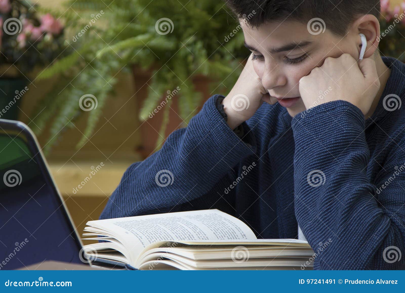 Boy studying book stock image. Image of desktop, american - 97241491
