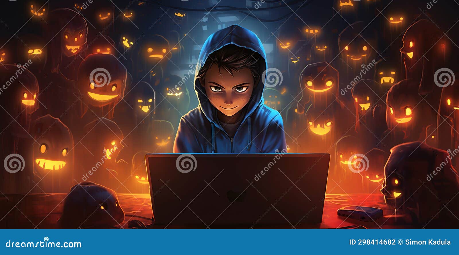 Young Boy Surfing the Internet with Potential Risks and Threats in it ...