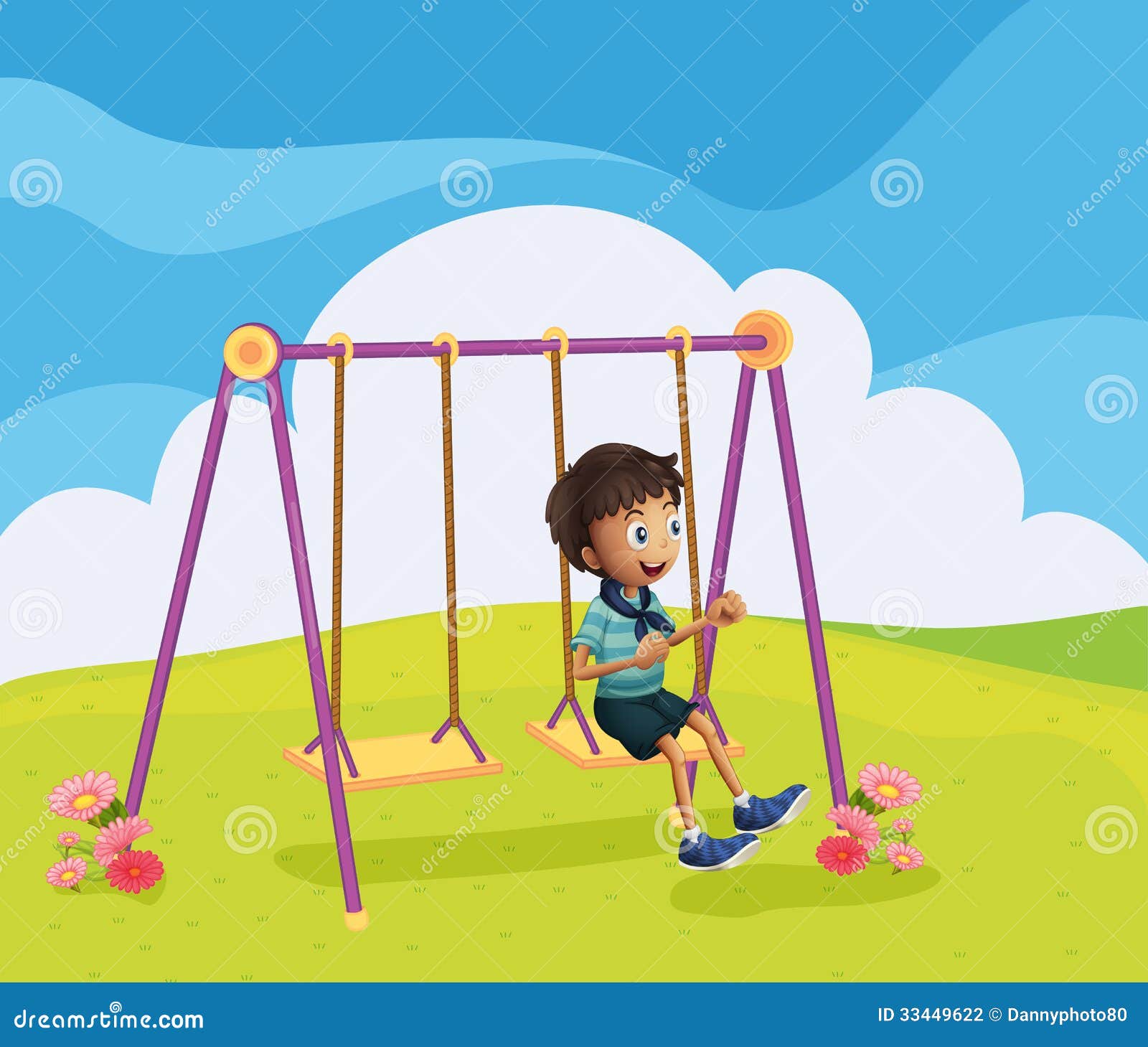A young boy swinging stock vector. Illustration of hillside - 33449622