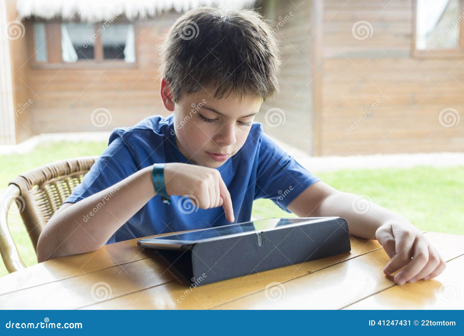 Young Boy and a Tablet Digital Stock Image - Image of education, child ...