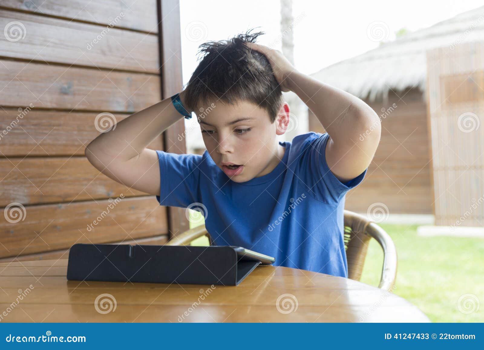 Young Boy and a Tablet Digital Stock Image - Image of internet, child ...