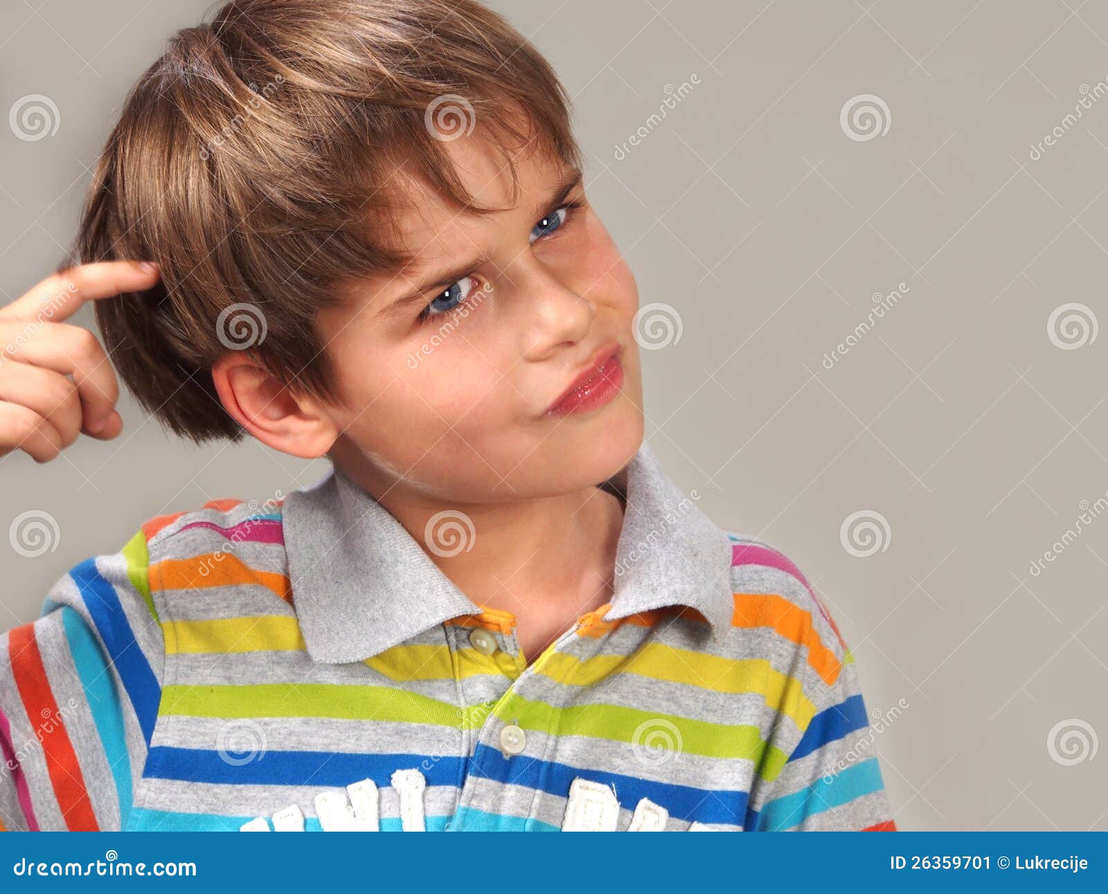 Young boy thinking stock image. Image of little, pretty - 26359701