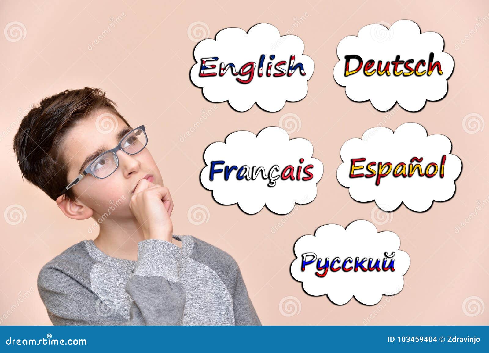 Young Boy Thinking Which Languages To Learn Stock Photo - Image of ...