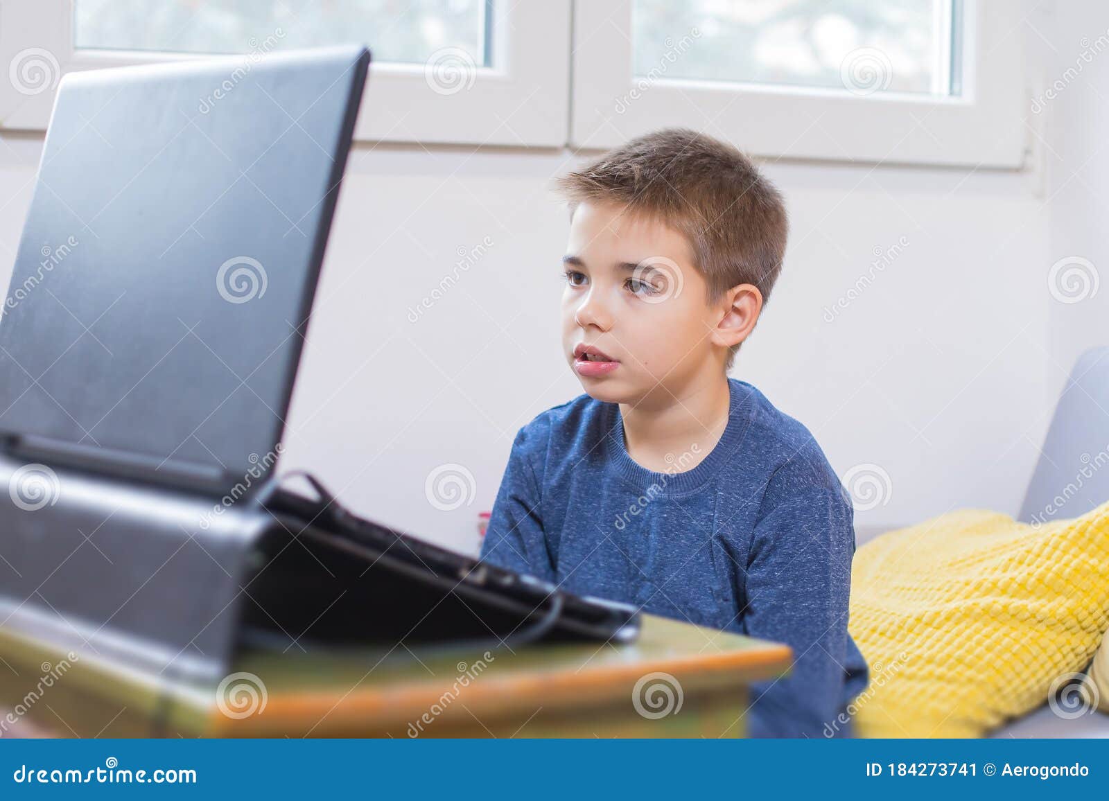 Young Boy Using Laptop at Home Stock Image - Image of enjoyment ...