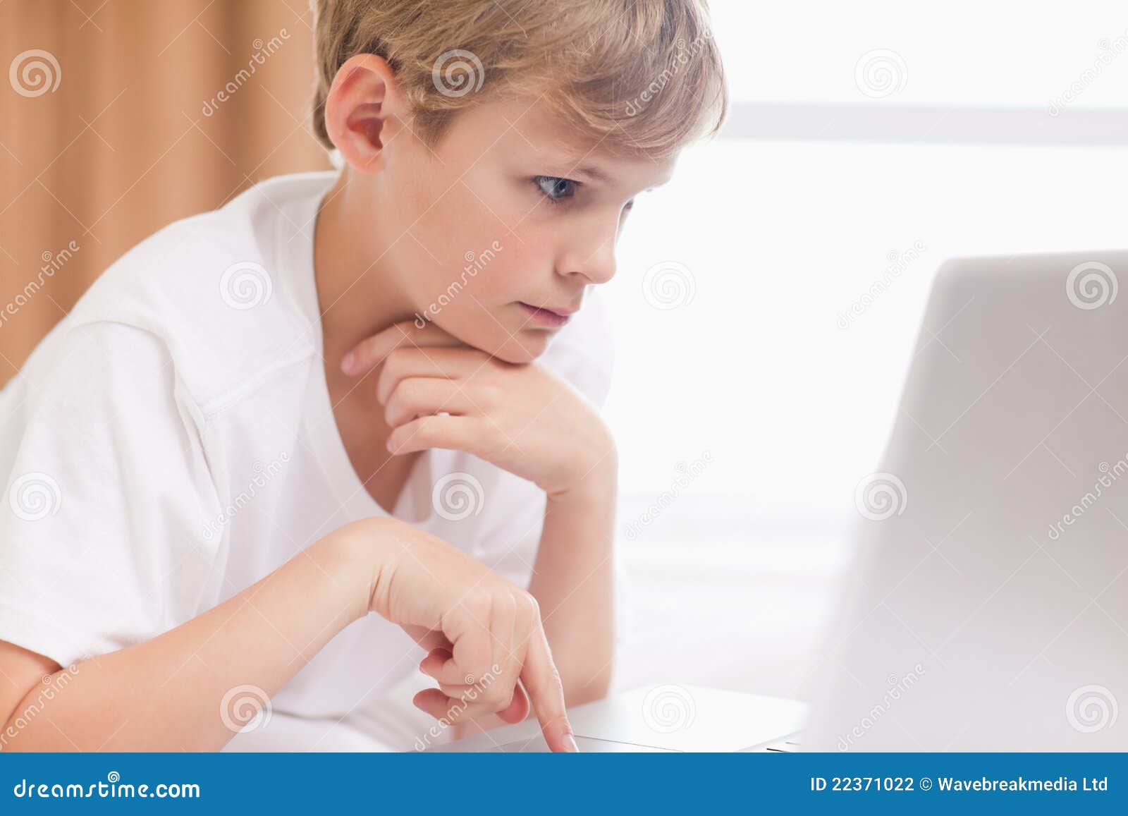 Young boy using a notebook stock photo. Image of joyful - 22371022