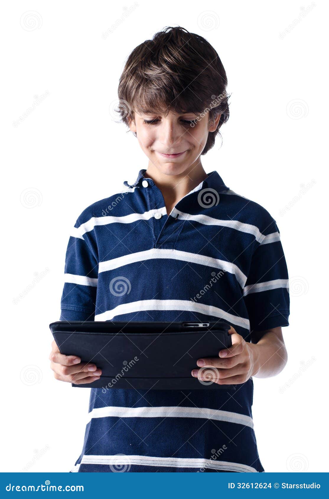 Young Boy Using Tablet Computer. Isolated. Stock Photo - Image of happy ...