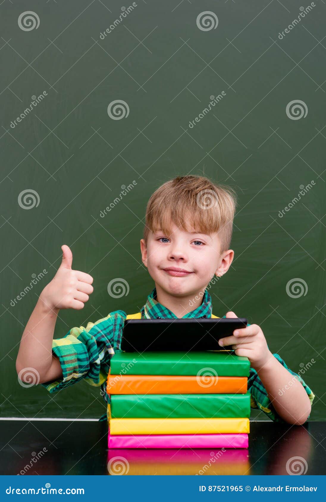 Young Boy Using Tablet Computer and Showing Thumbs Up Stock Image ...