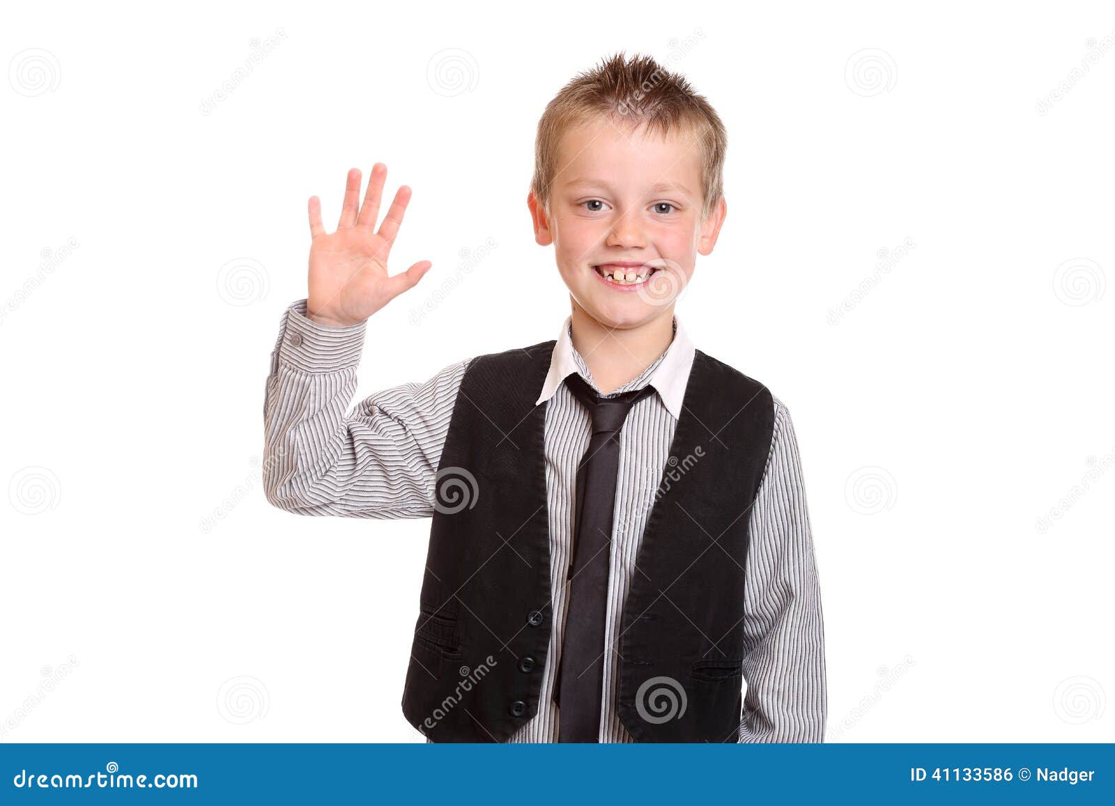 Young Boy Waving at the Camera Stock Photo - Image of waistcoat, toothy ...
