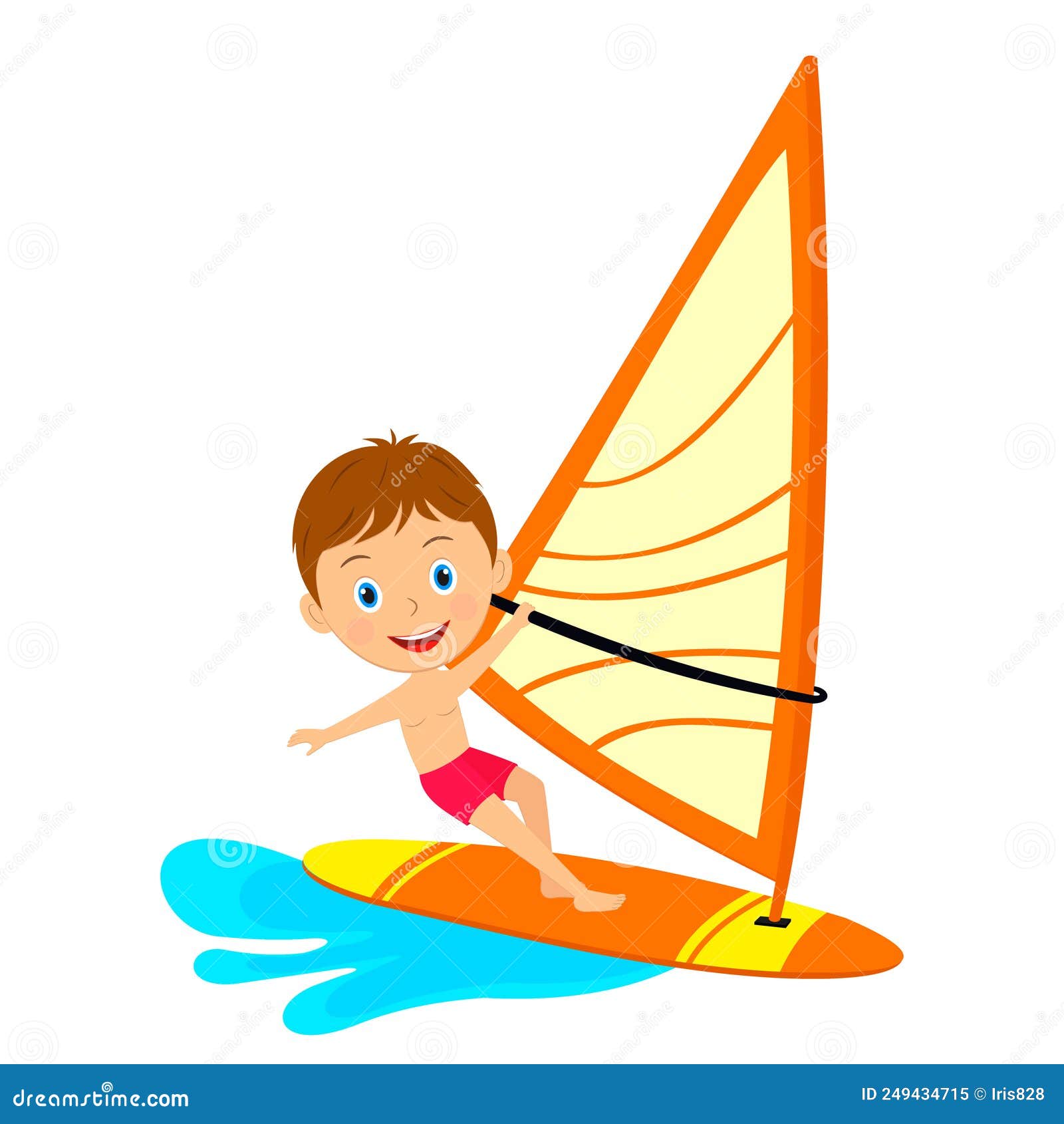 Young Boy Windsurfing in the Sea Stock Vector - Illustration of sport ...