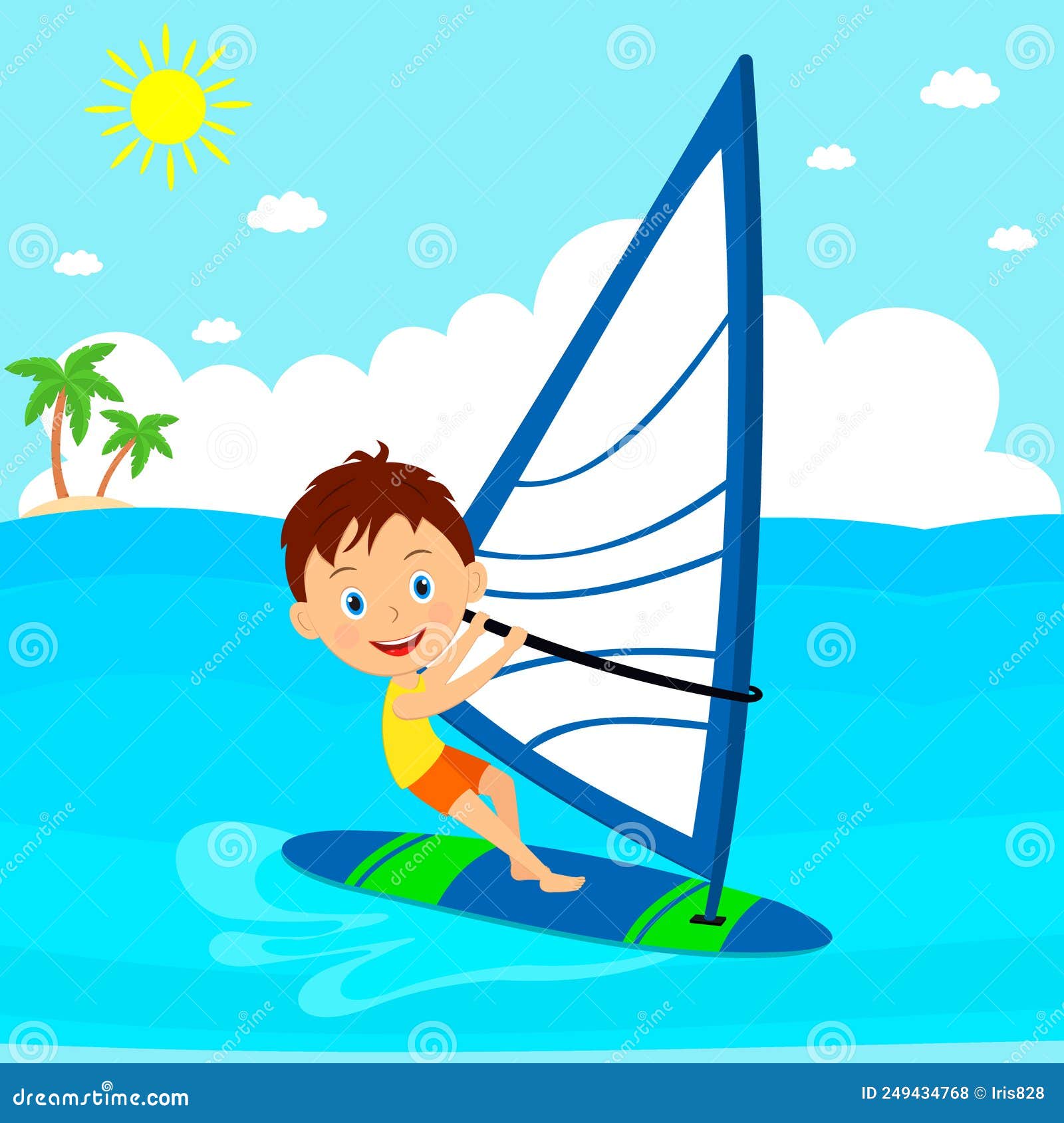 Young Boy Windsurfing in the Sea Stock Vector - Illustration of surfing ...