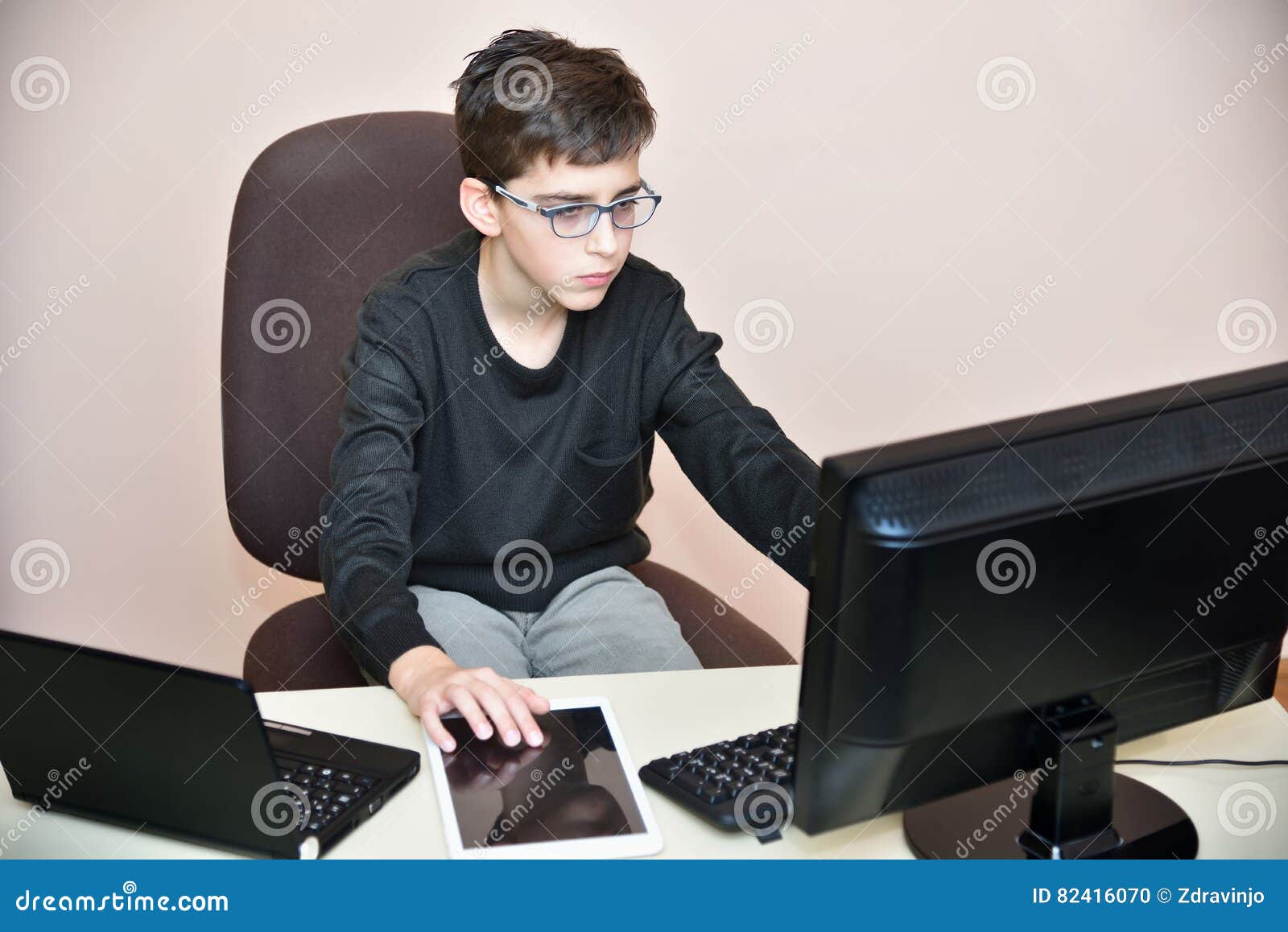 Young Boy Working on the Computers Stock Photo - Image of lifestyle ...