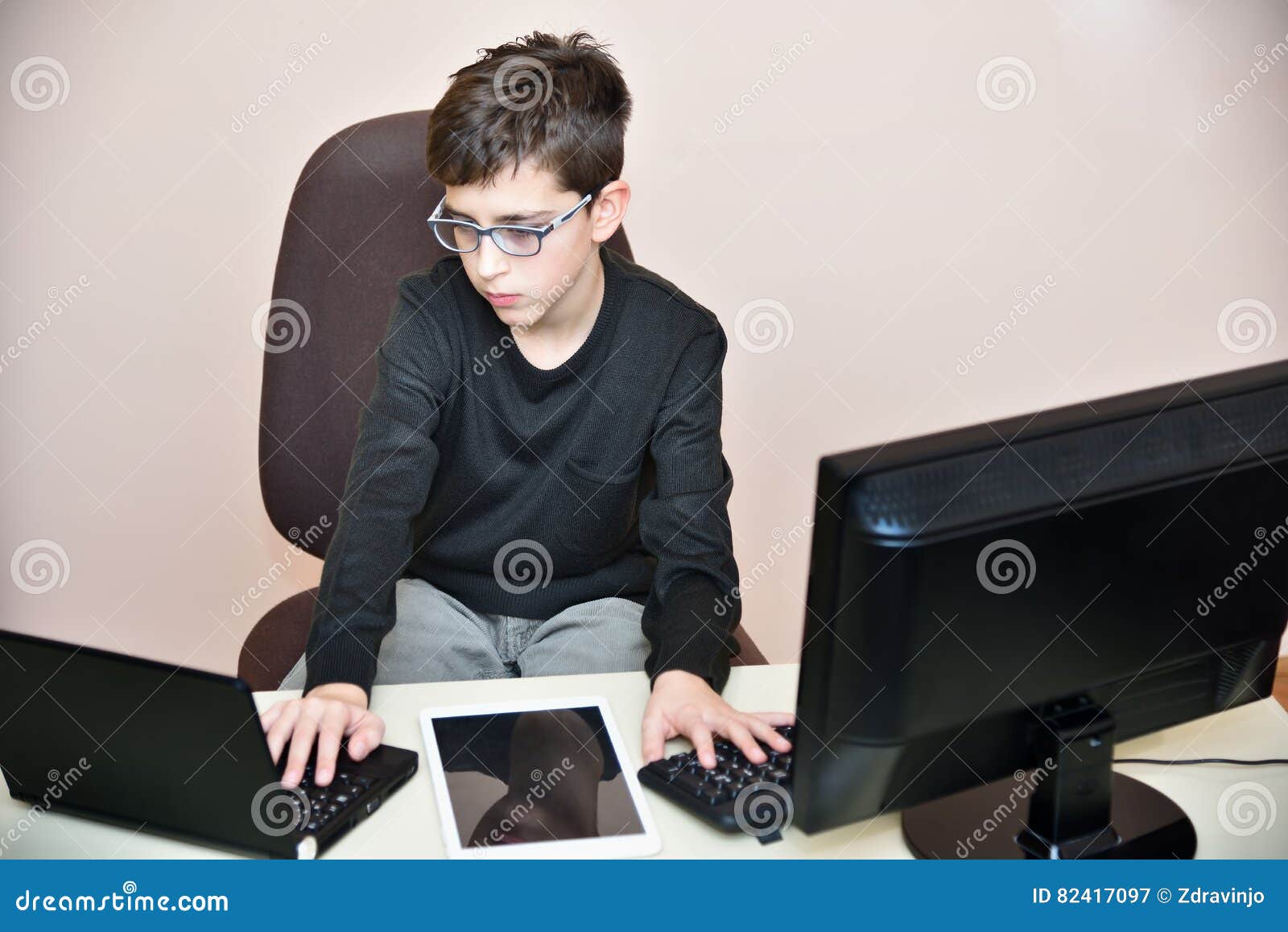 Young Boy Working on the Computers Stock Image - Image of little, learn ...