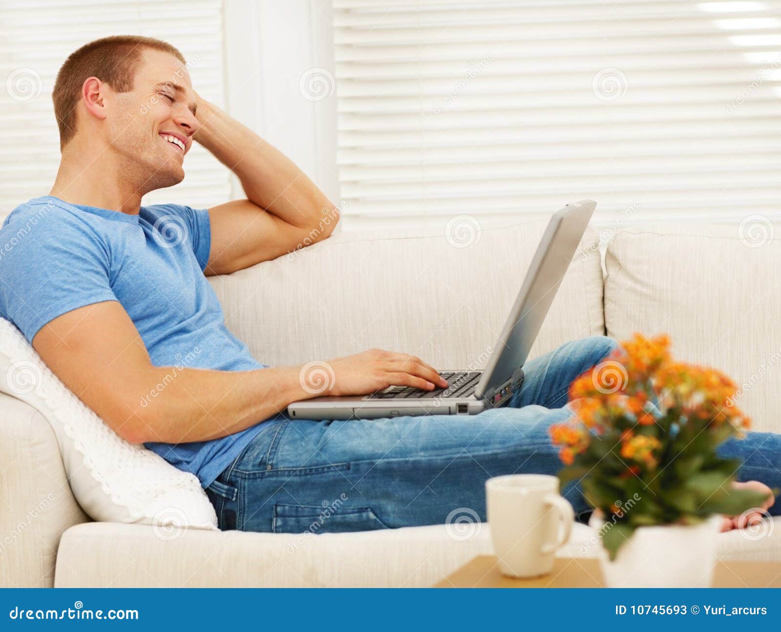 Young Boy Working on Laptop in the Living Room Stock Image - Image of ...