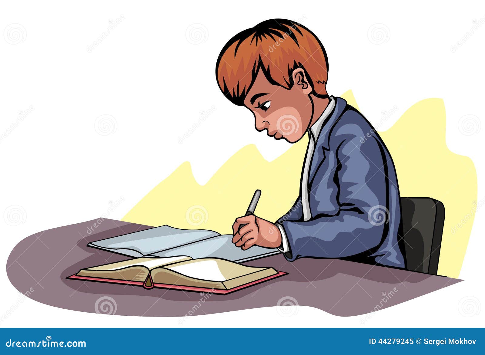 Young boy writing stock vector. Illustration of table - 44279245