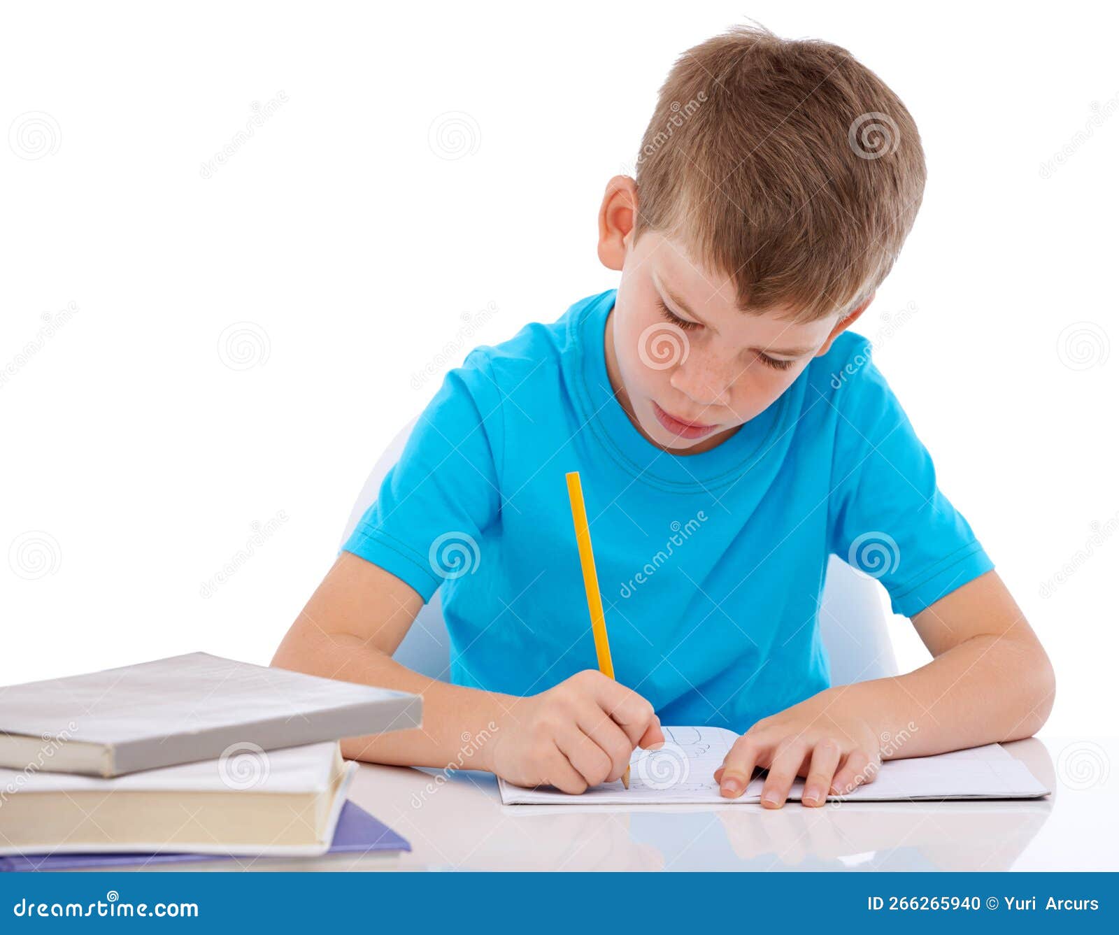 Young Boy, Writing and Learning Homework at Desk for School, Education ...