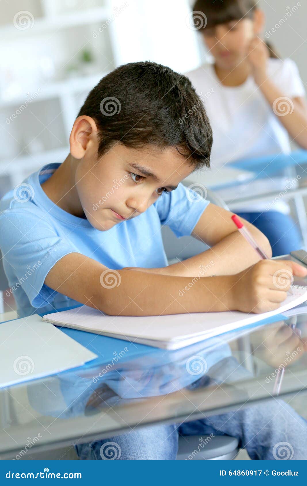 Young Boy Writing Notes at School Stock Image - Image of scrapbook ...