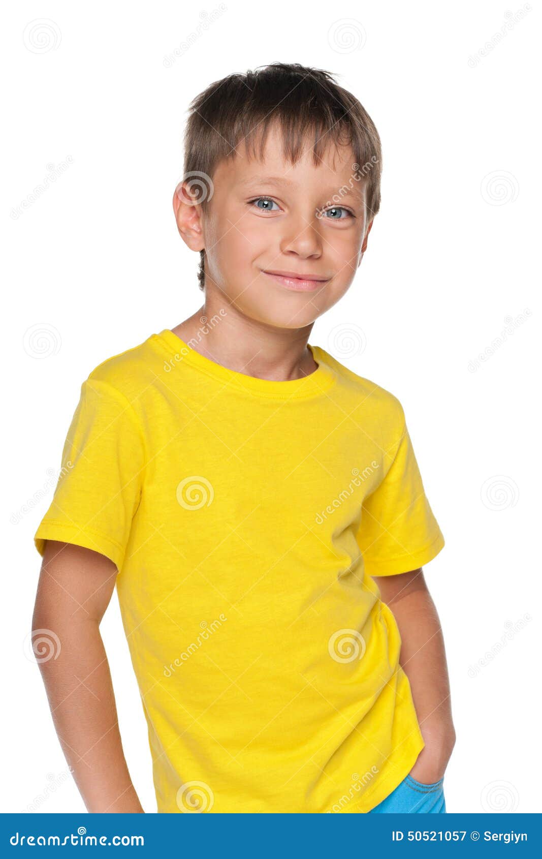 Young Boy in a Yellow Shirt Stock Image - Image of cheerful, studio ...